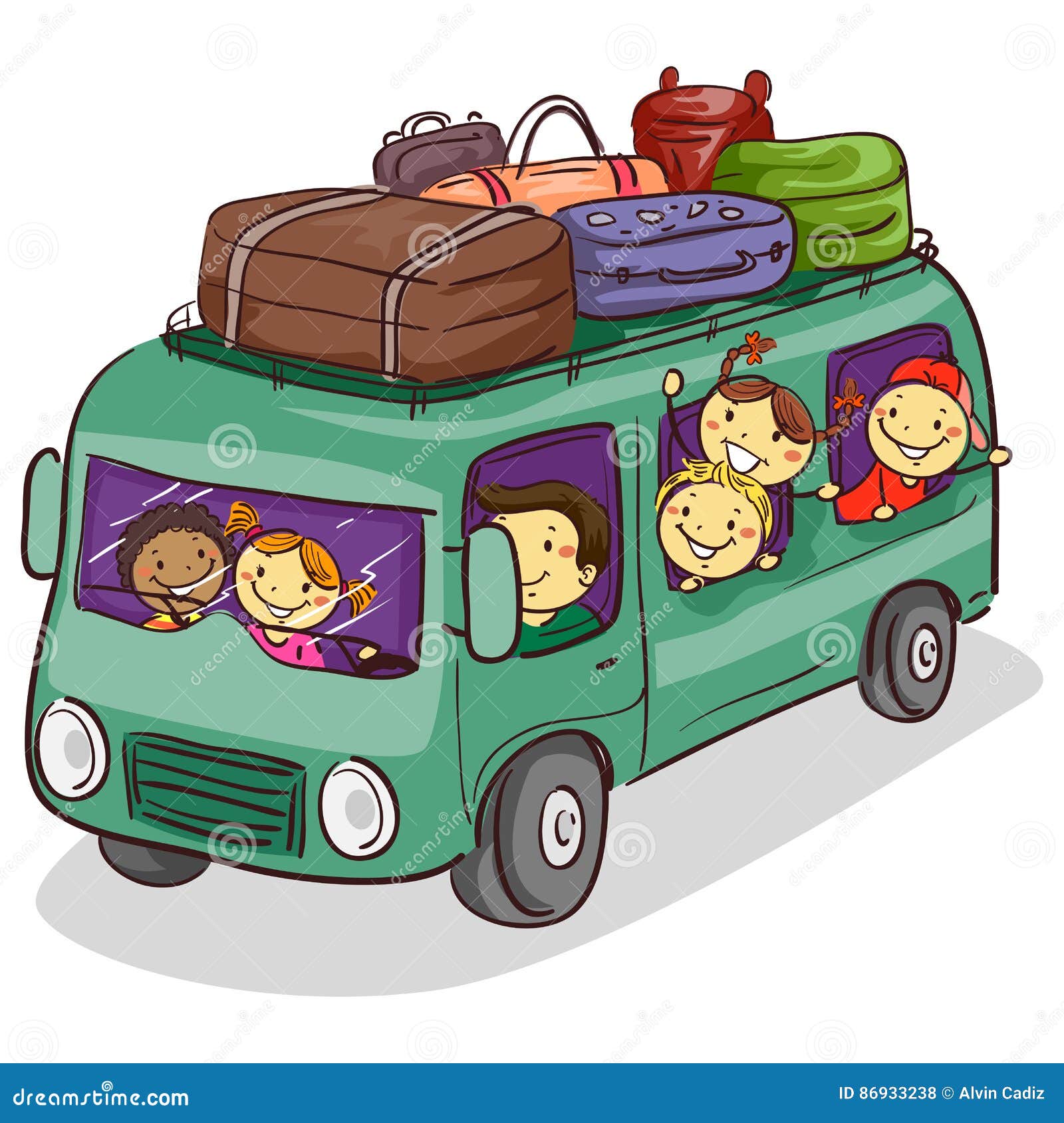 People in the Van Loaded with Luggage Stock Vector - Illustration of ...
