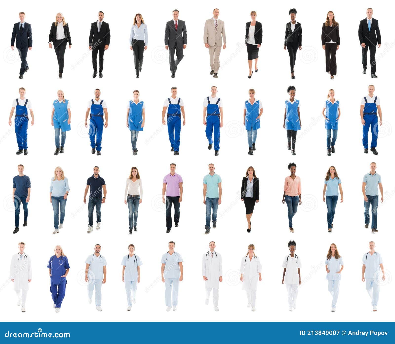 People with Various Occupation Walking Against White Background Stock ...
