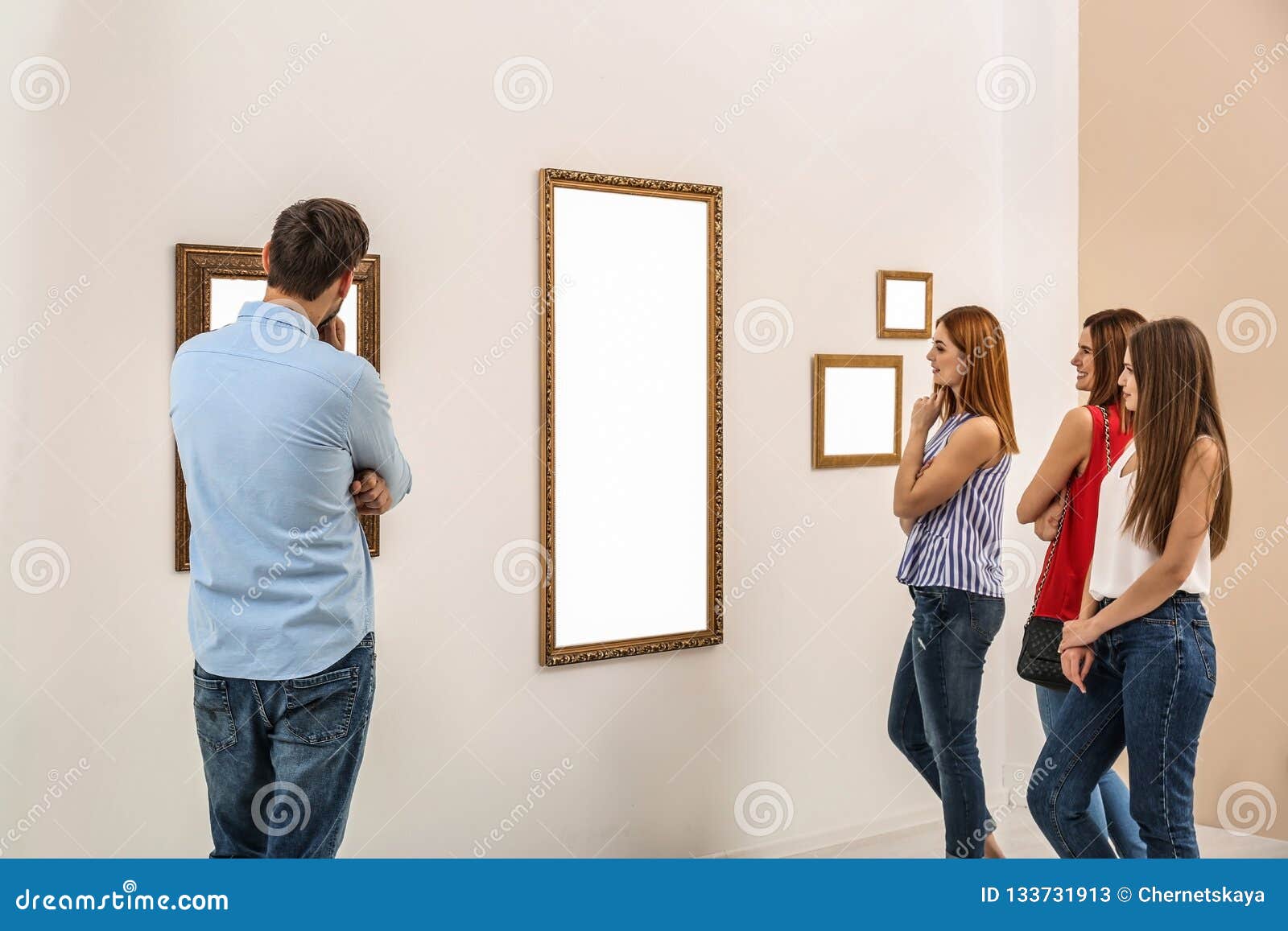 People Viewing Exposition in Modern Gallery Stock Image - Image of hall ...