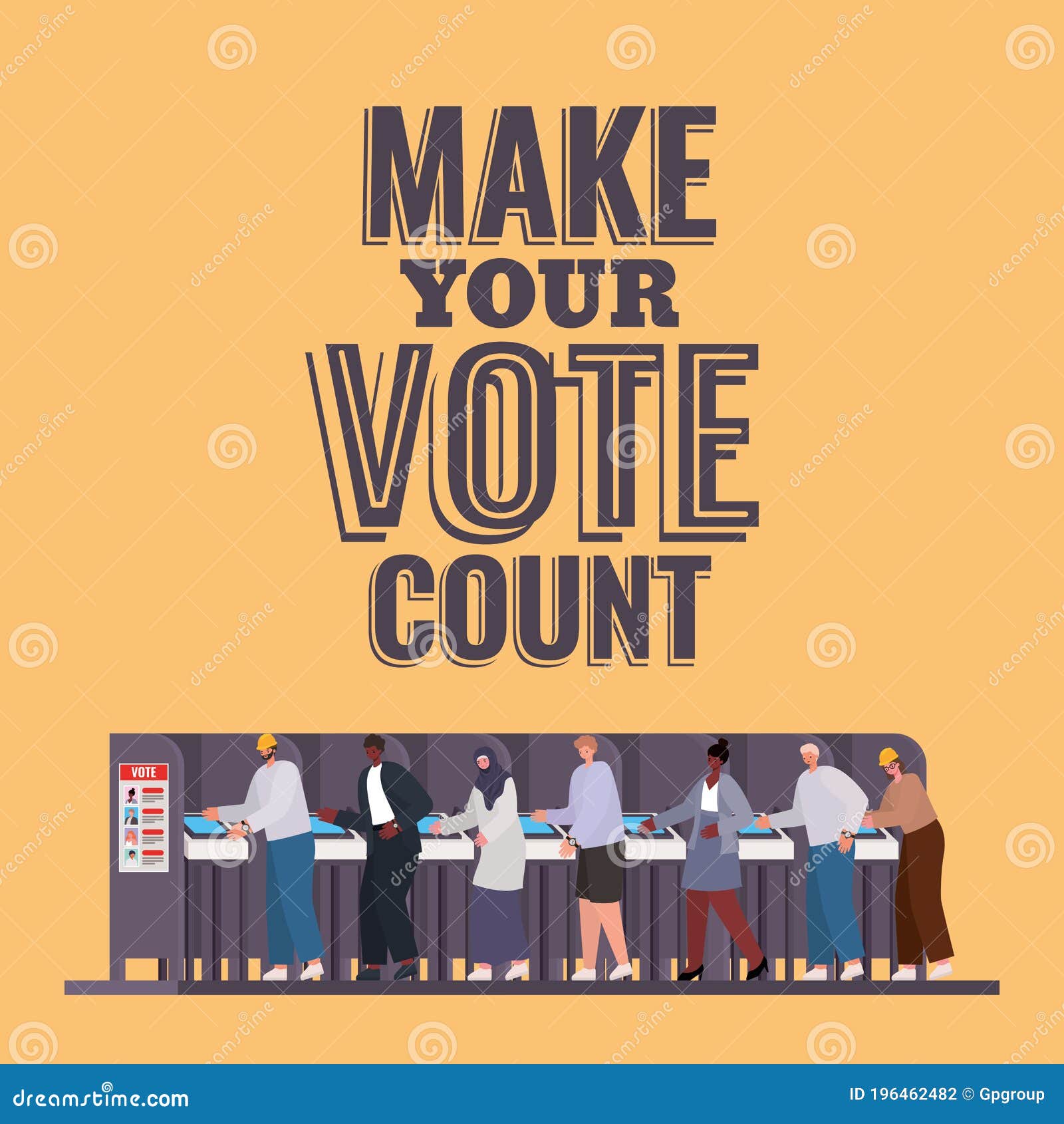 People at Voting Booth with Make Your Vote Count Text Vector Design ...