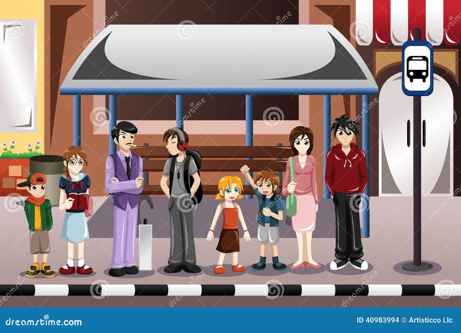 People waiting for a bus stock vector. Illustration of girls - 40983994