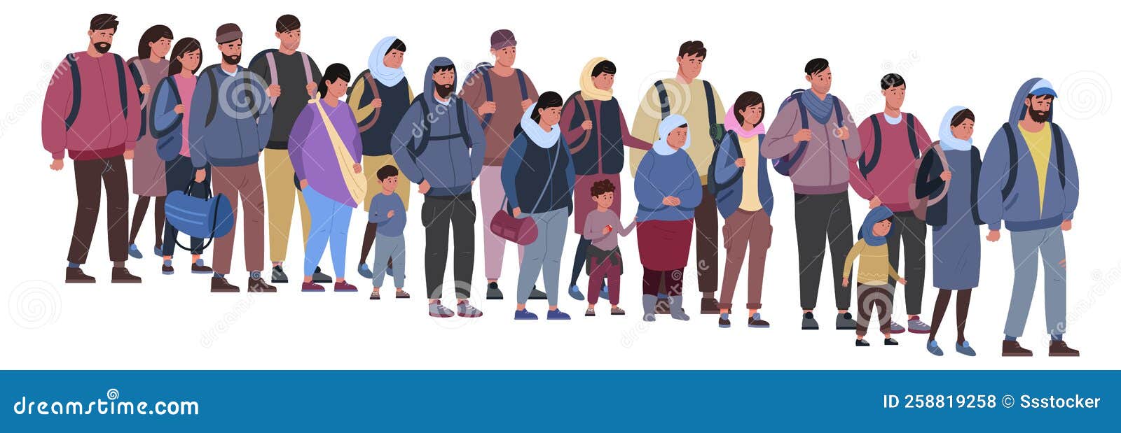 Poor Crowd Vector Illustration. Homeless Man, Woman And Elder People ...