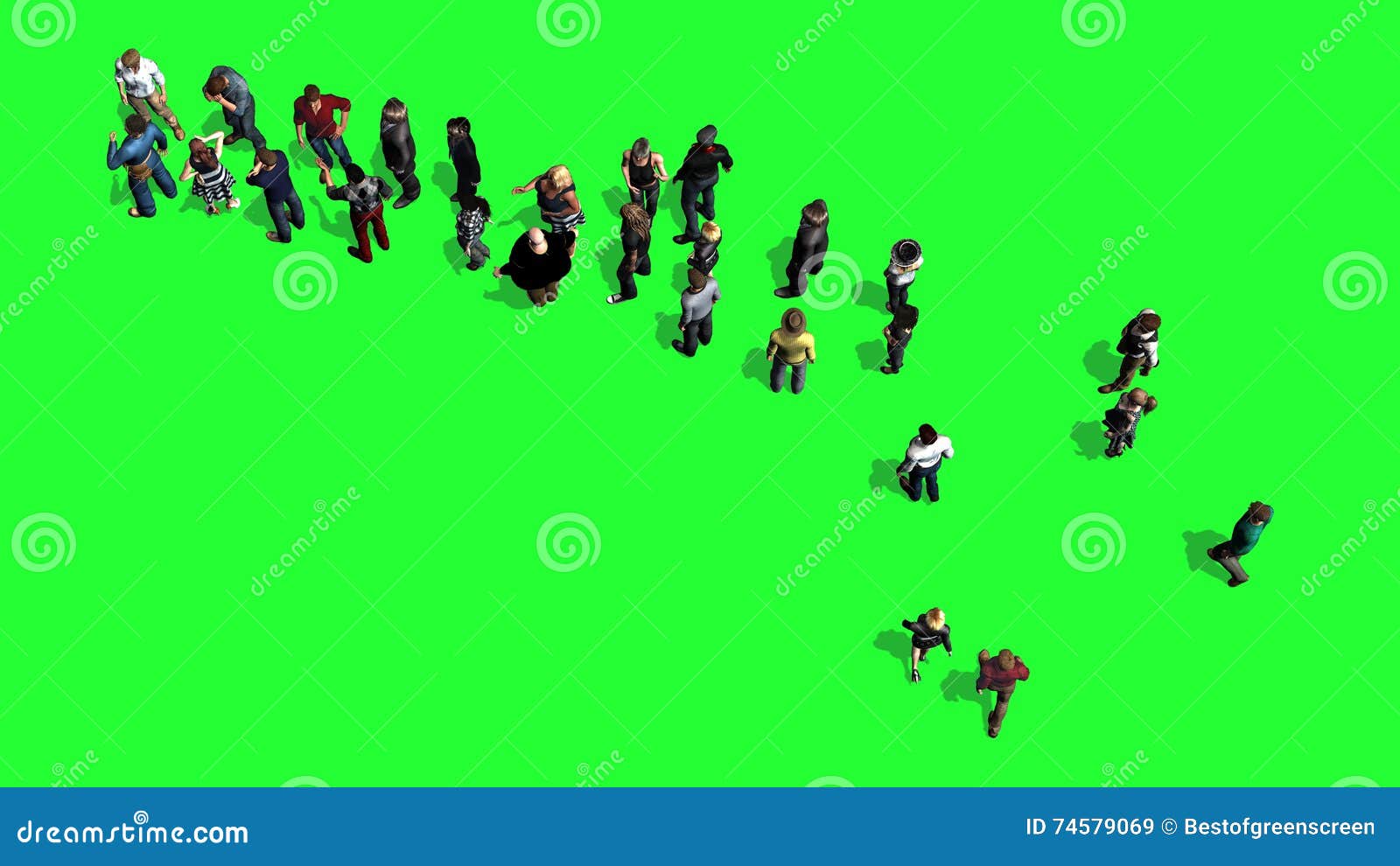 People Waiting in Line - Top View on Green Screen Stock Illustration ...