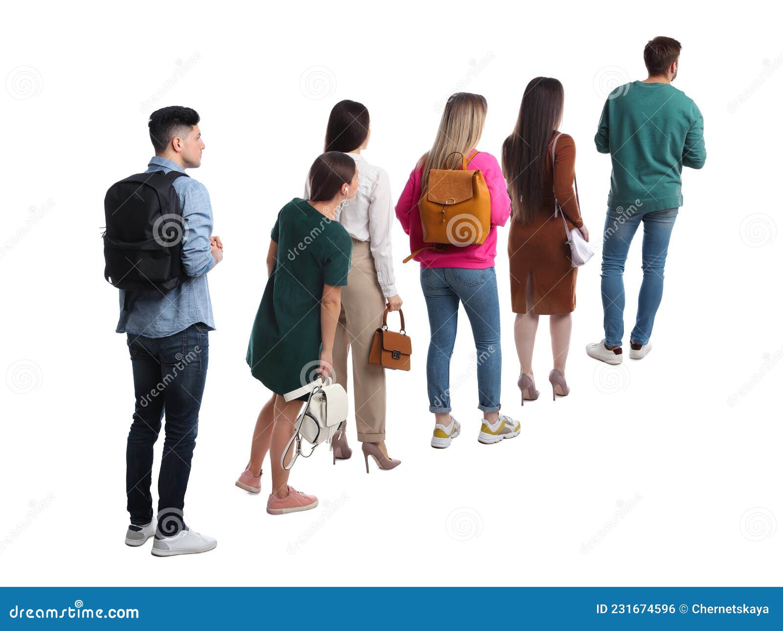 People Waiting in Queue on White Background, Back View Stock Photo ... People Waiting in Queue on White Background, Back View Stock Photo ...