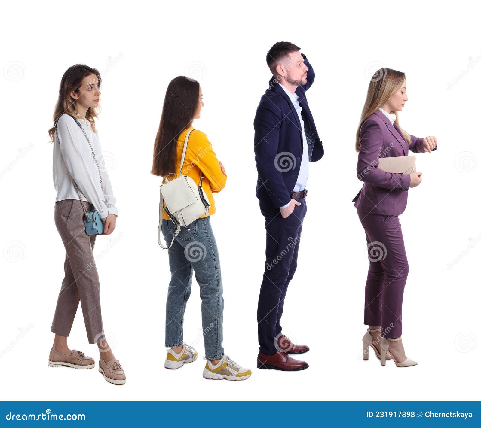 People Waiting in Queue on White Background Stock Photo - Image of ...