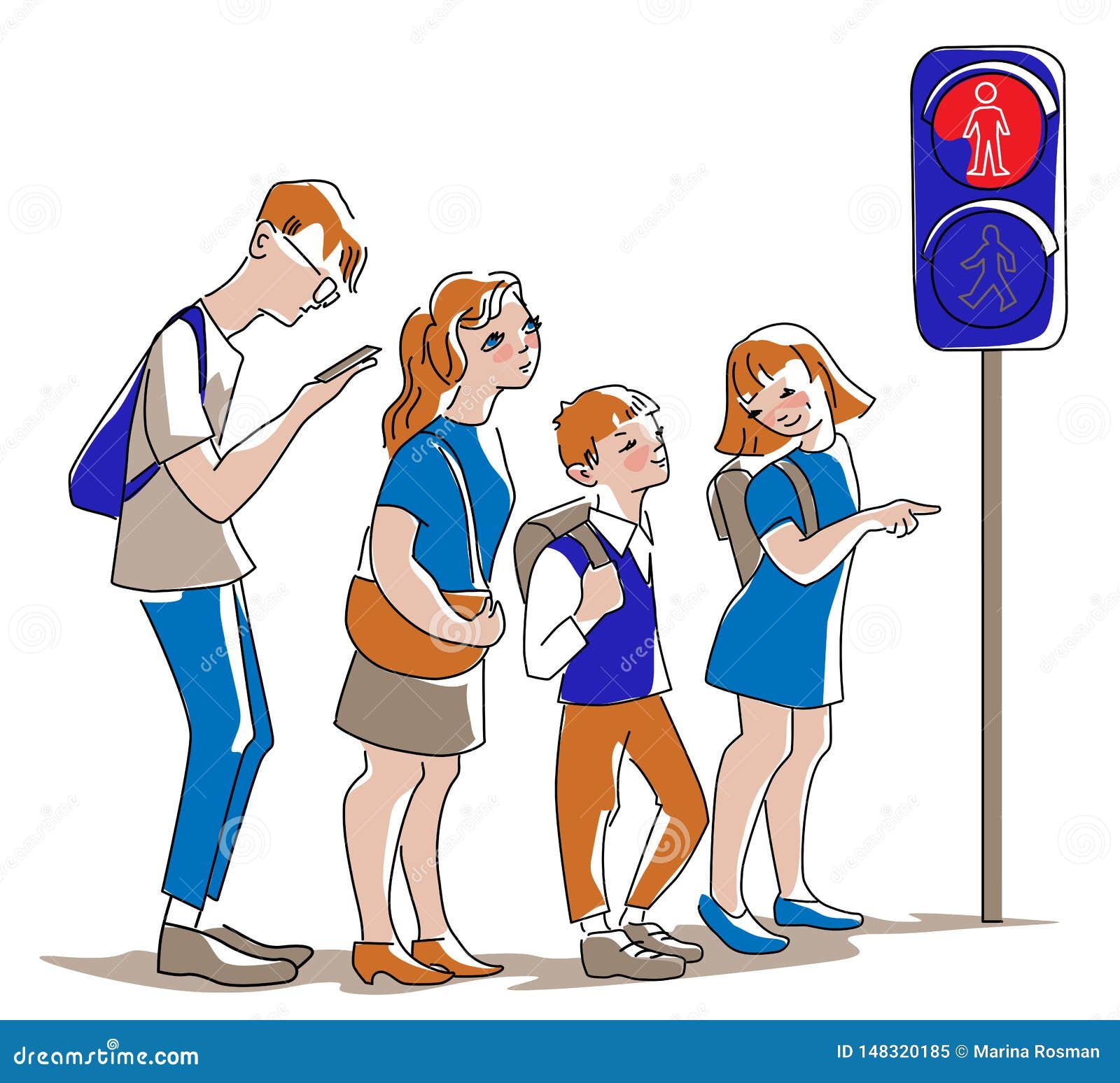 People Waiting at a Traffic Light in Flat Design Stock Illustration ...