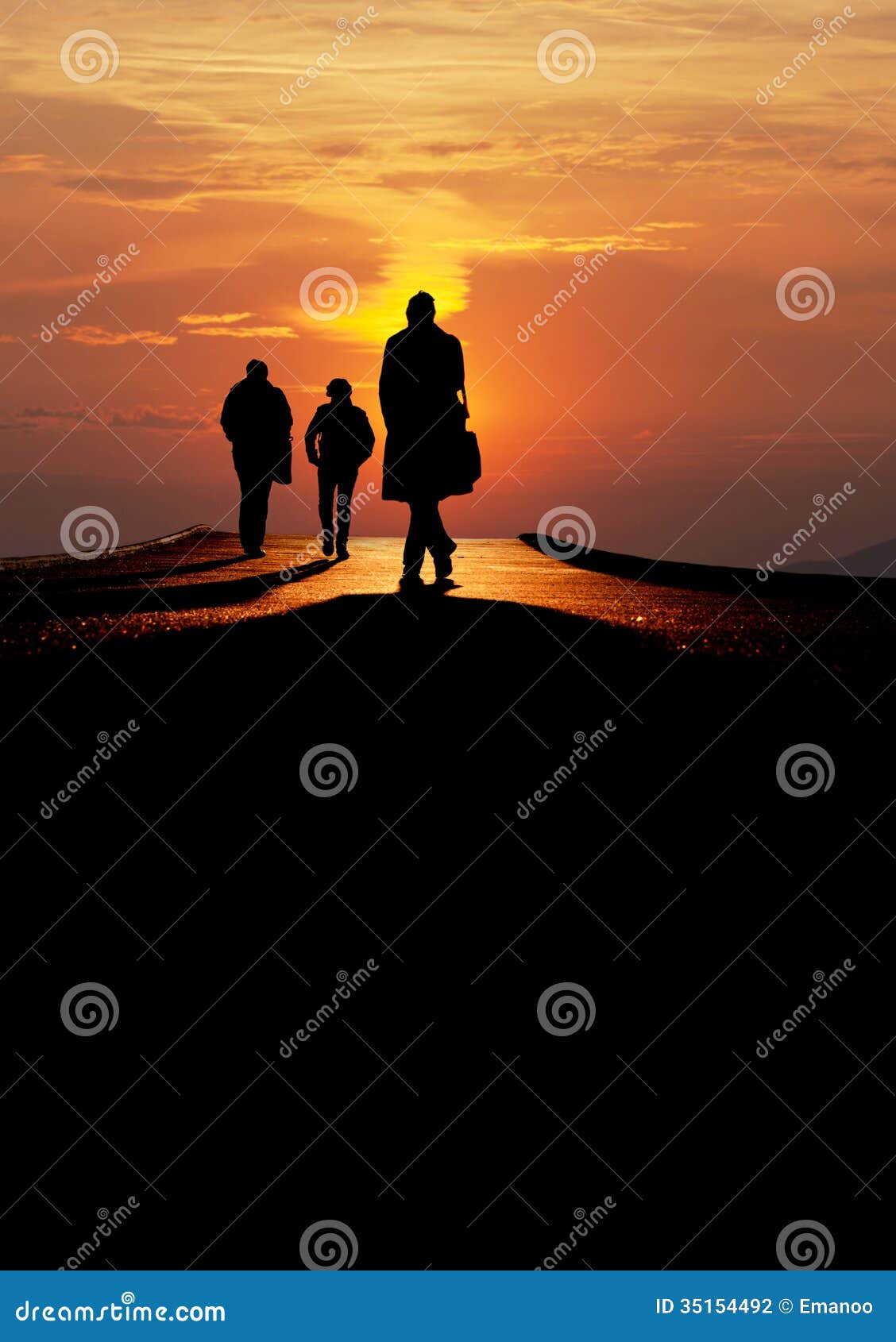 People Walk Over Bridge in Sunset Stock Photo - Image of outdoors ...