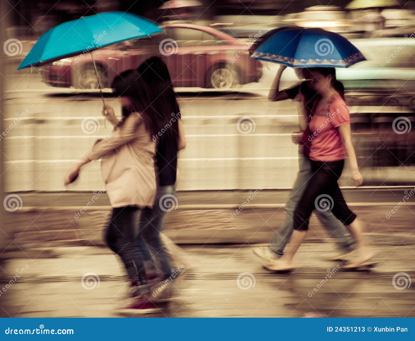 People Walk on Road in Rainy Day Stock Image - Image of coat, crossing ...