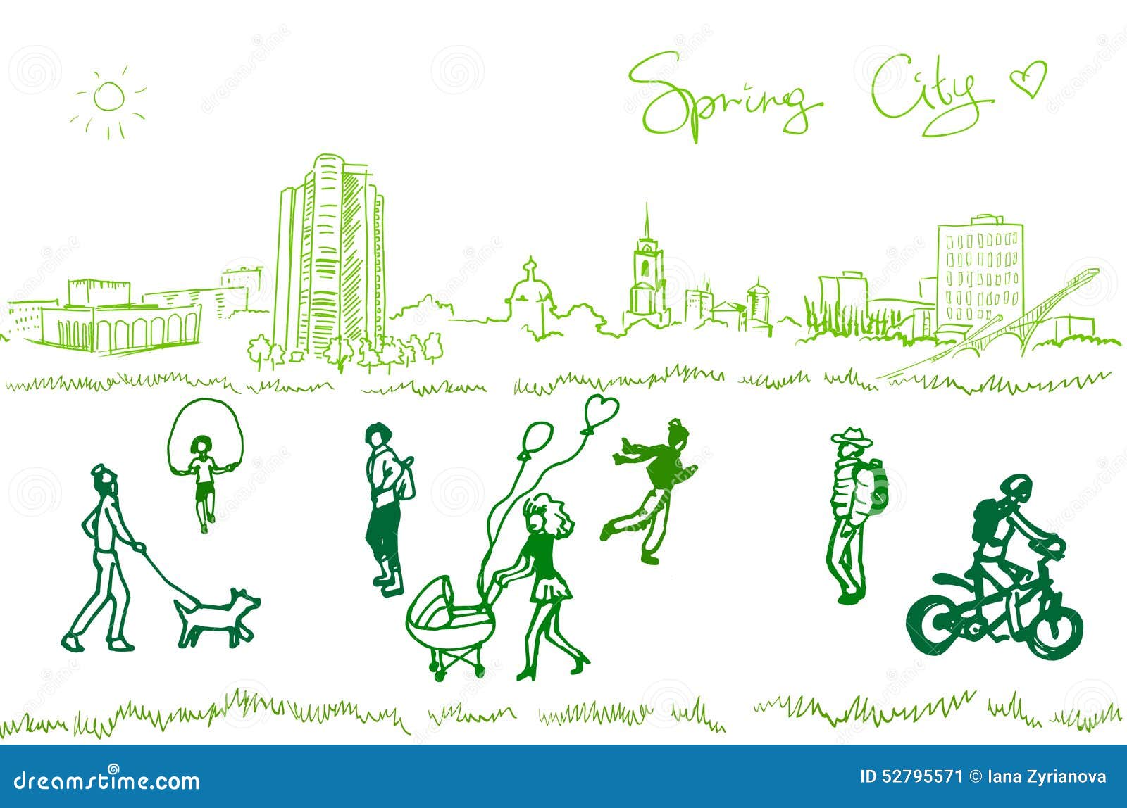 People Walk on a Spring City Stock Vector - Illustration of outdoor ...