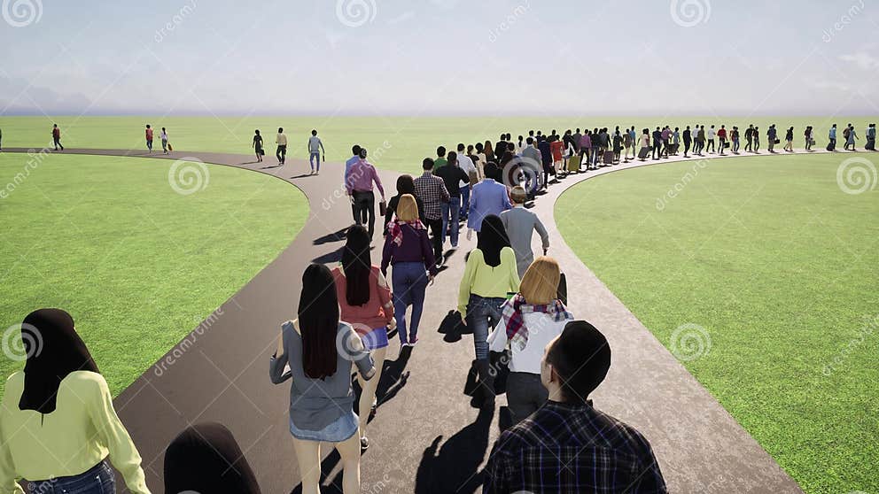 People are Walking Along the Road in a Crowd in Different Directions 3d ...