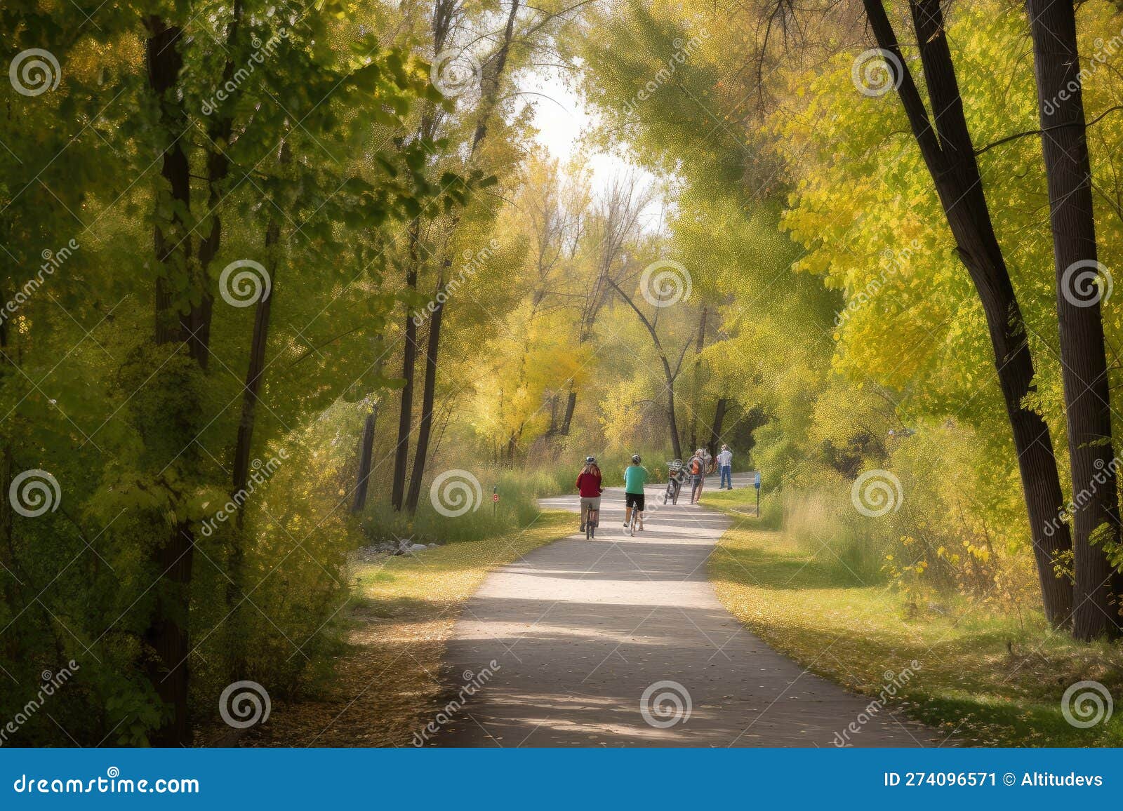 People Walking and Cycling on a Trail through the Park Stock ...