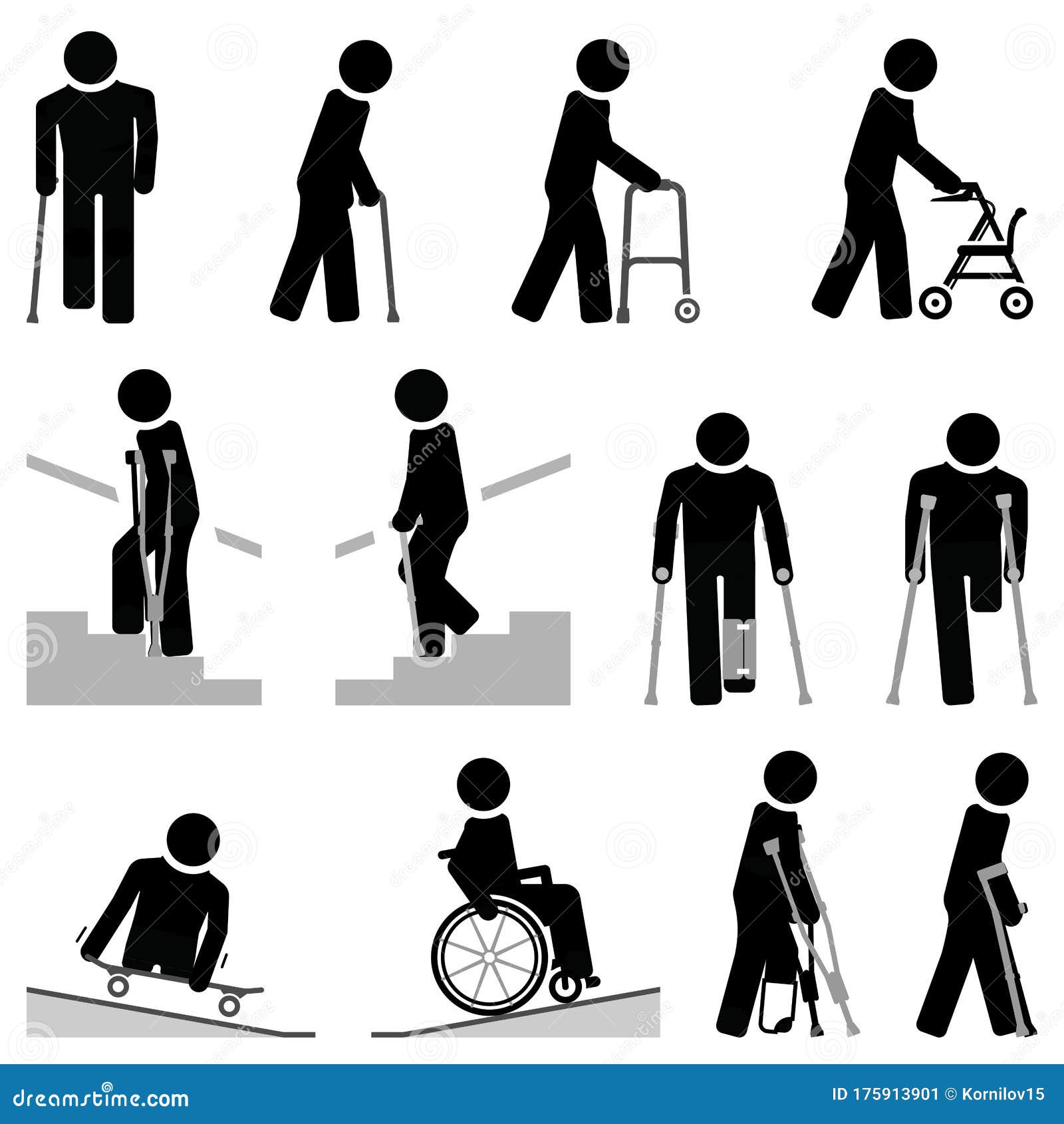 People with Walking Difficulties Use Mobility Aids Stock Vector ...