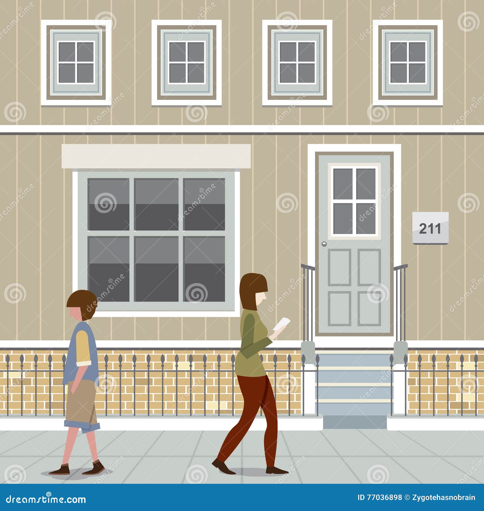 People Walking Down the Street Stock Vector - Illustration of outdoor ...