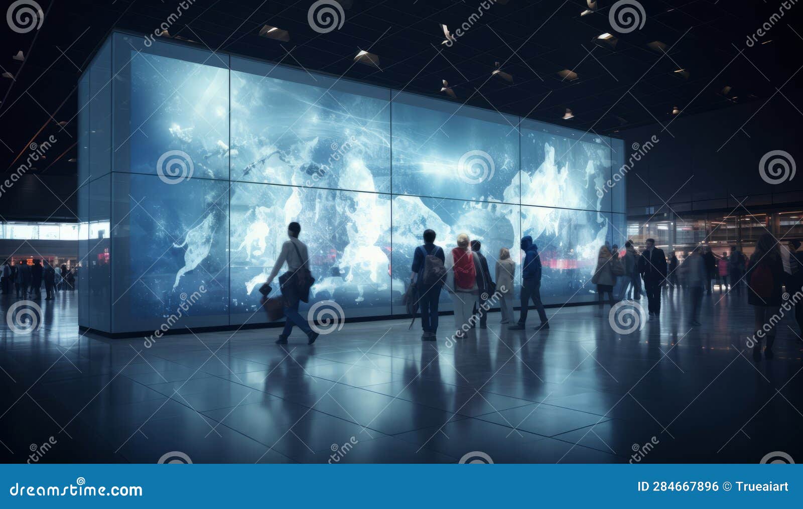 People Walking in Front of a Big Screen in the Background Stock ...