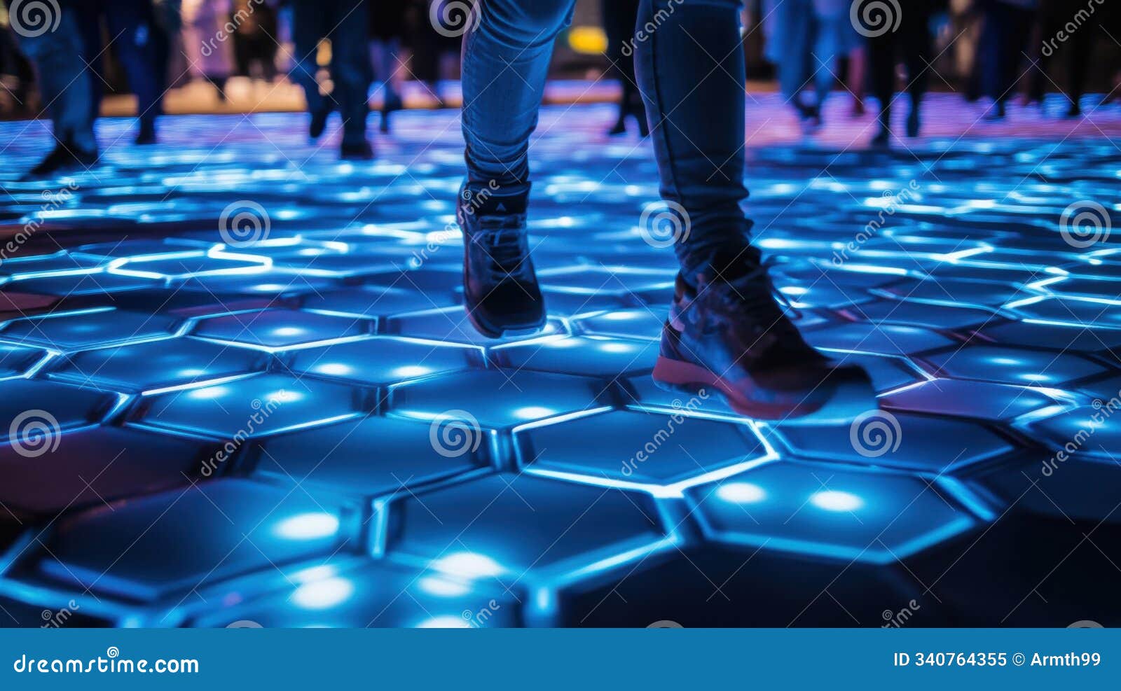People Walking On Illuminated Hexagonal Tiles At A Light Display Event ...