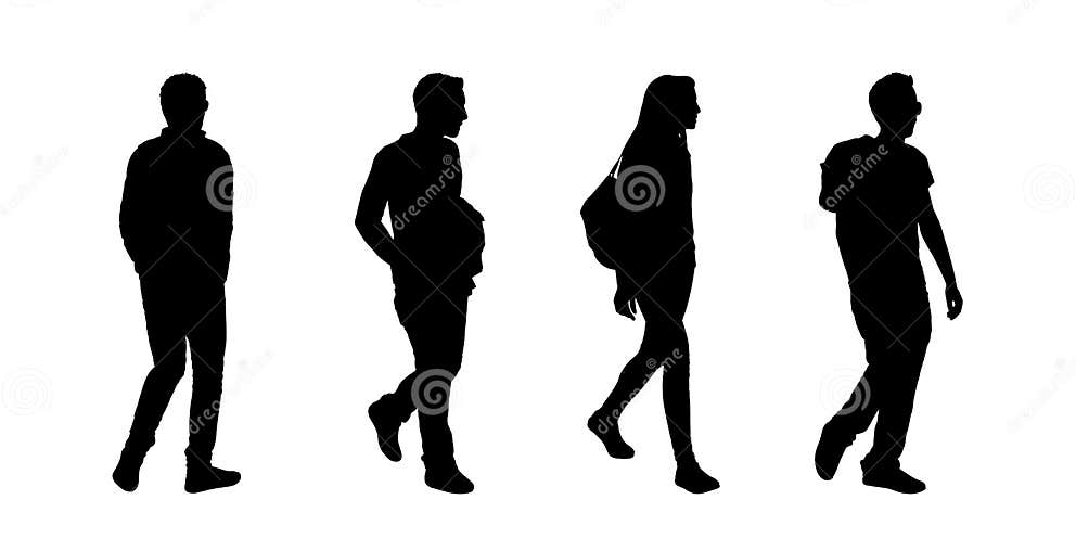 People Walking Outdoor Silhouettes Set 7 Stock Illustration