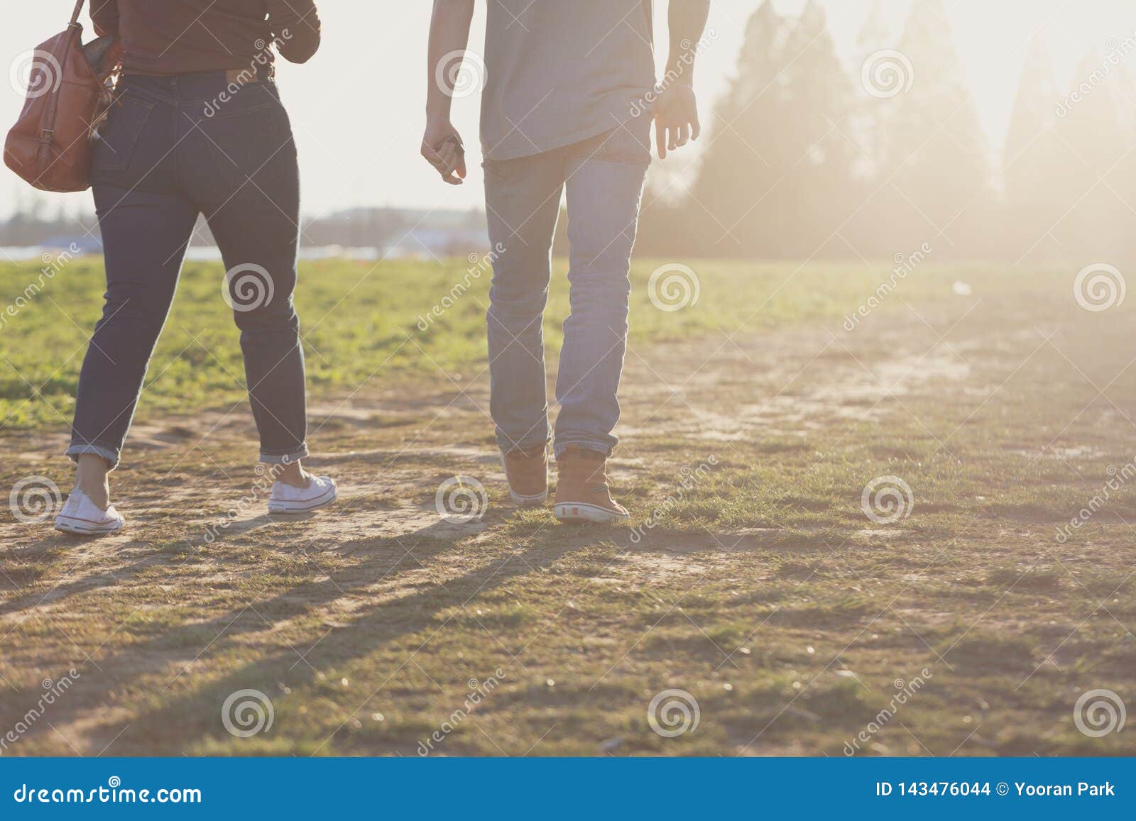 People Walking through a Park Facing the Sun Stock Photo - Image of ...
