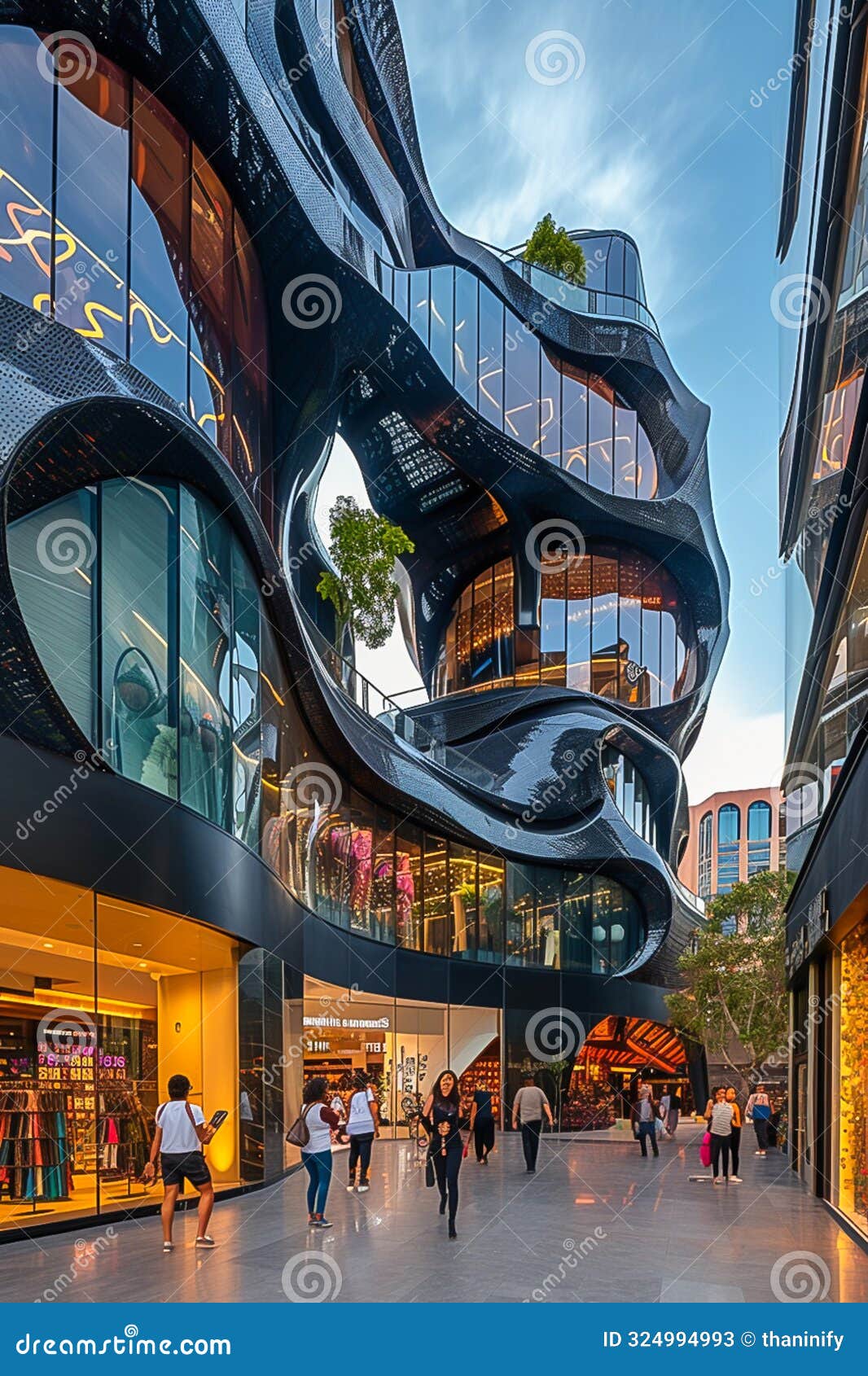 People Walking in a Shopping Mall with a Curved Building Stock ...