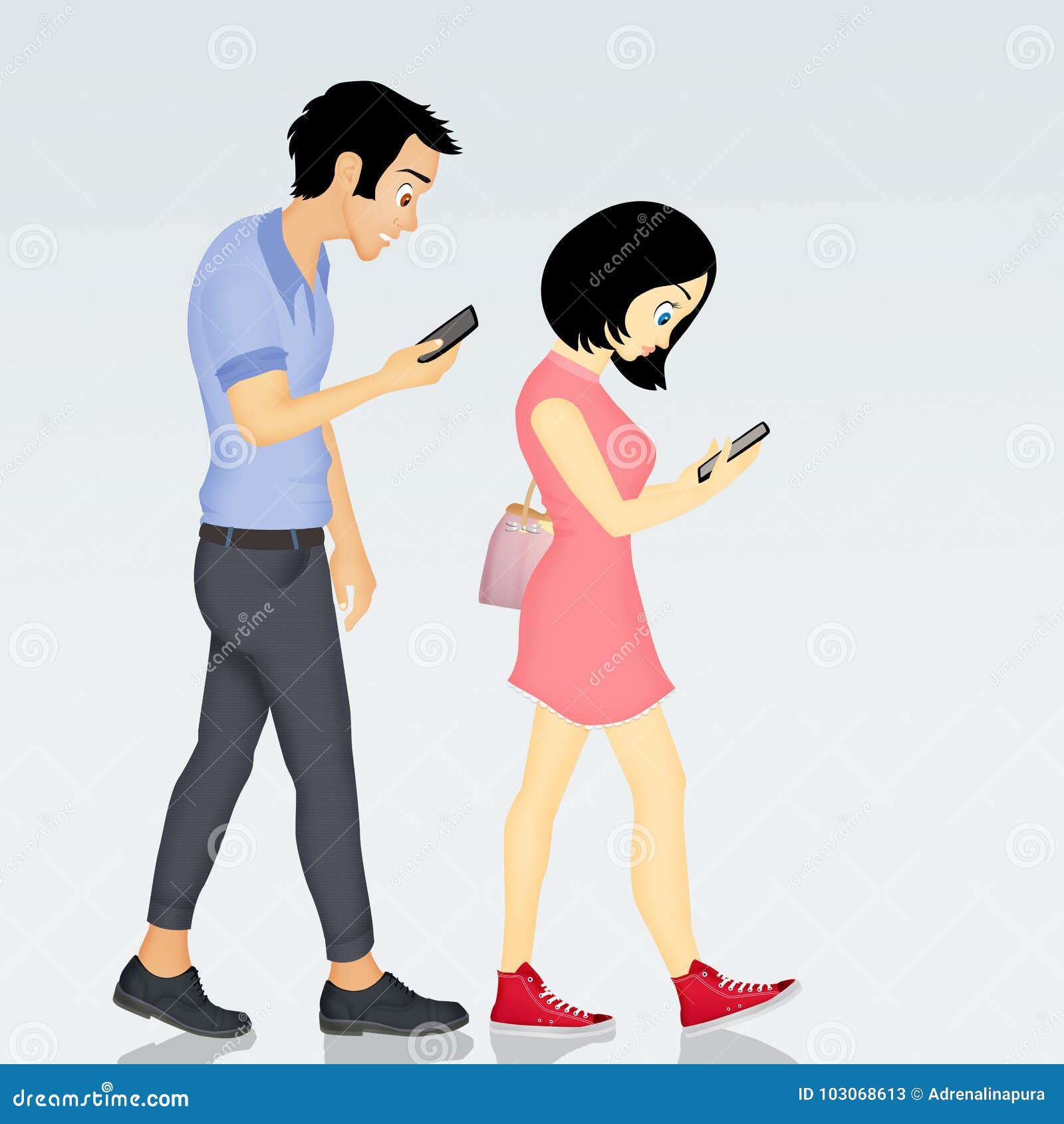 People Walking with Smartphones Stock Illustration - Illustration of ...
