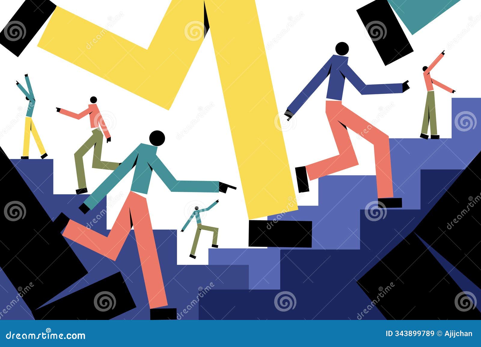 A Crowd Climbing Upward On A Large Arrow Together Royalty-Free ...