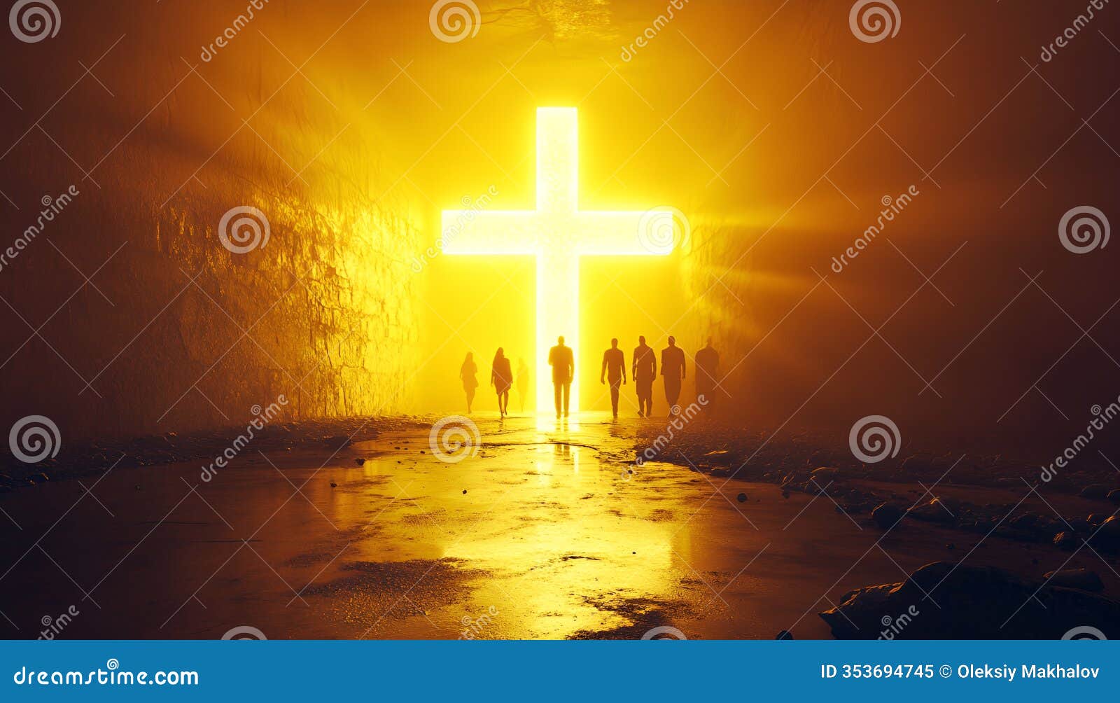 People Walking Towards a Huge Cross Passage Stock Image - Image of ...