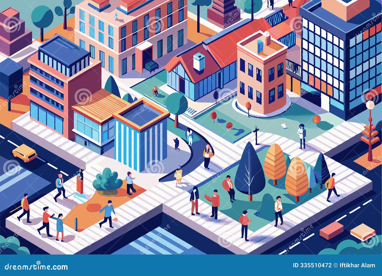 People are Walking through a Vibrant City Layout Featuring Buildings ...