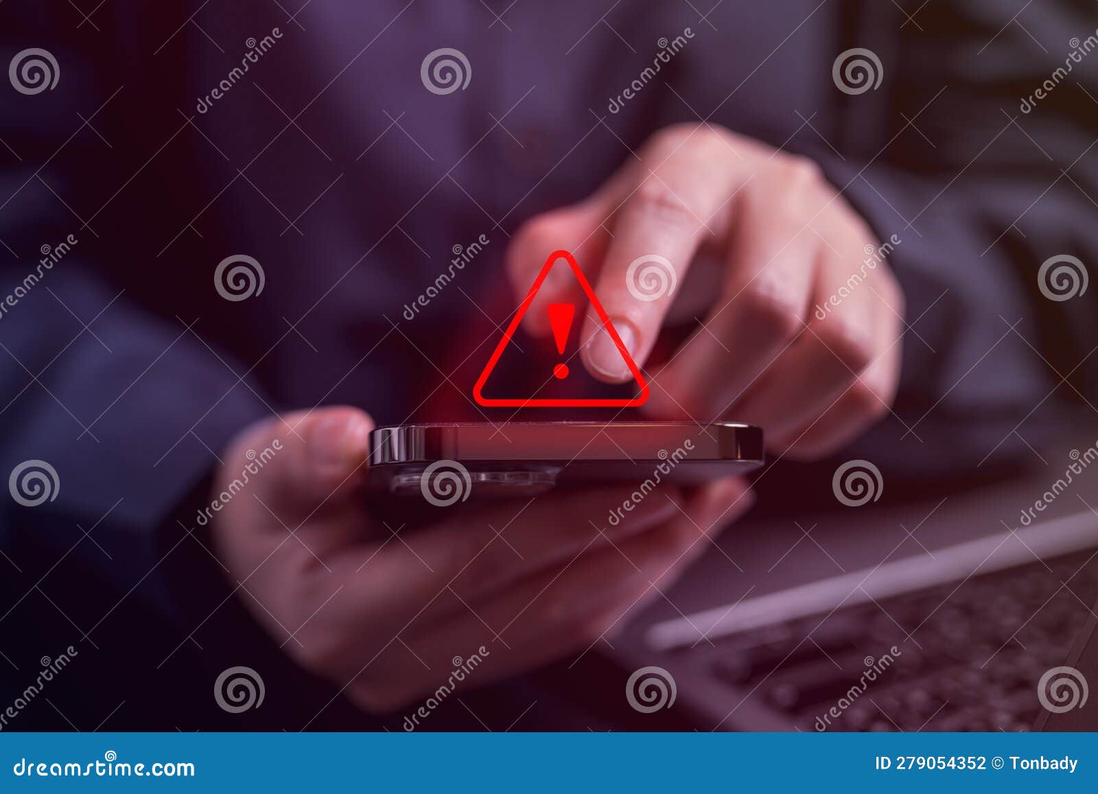People with Warning Notification and Spam Message Icon on Mobile Phone ...
