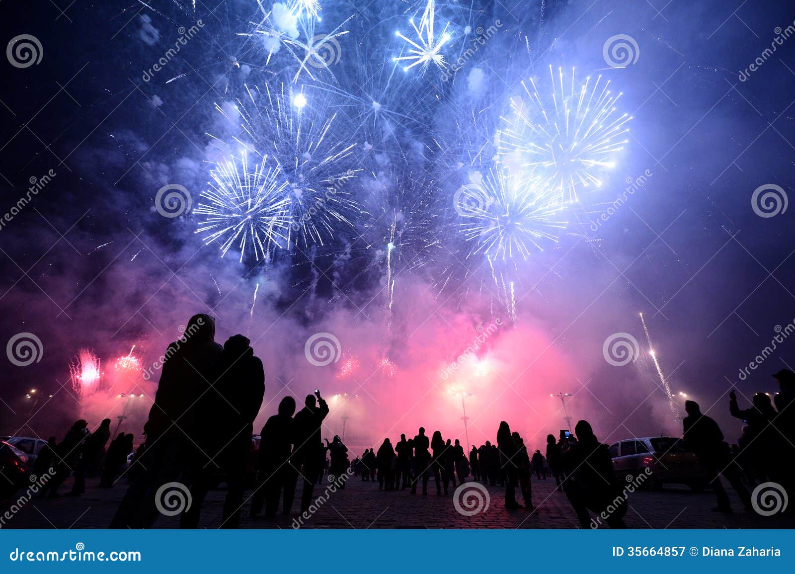 People Watching Colorful Fireworks at Night Editorial Photography ...