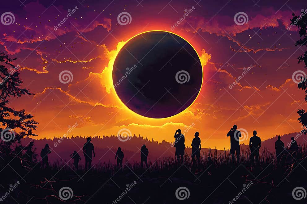 People Watching Epic Solar Eclipse in Sky Illustration Stock ...