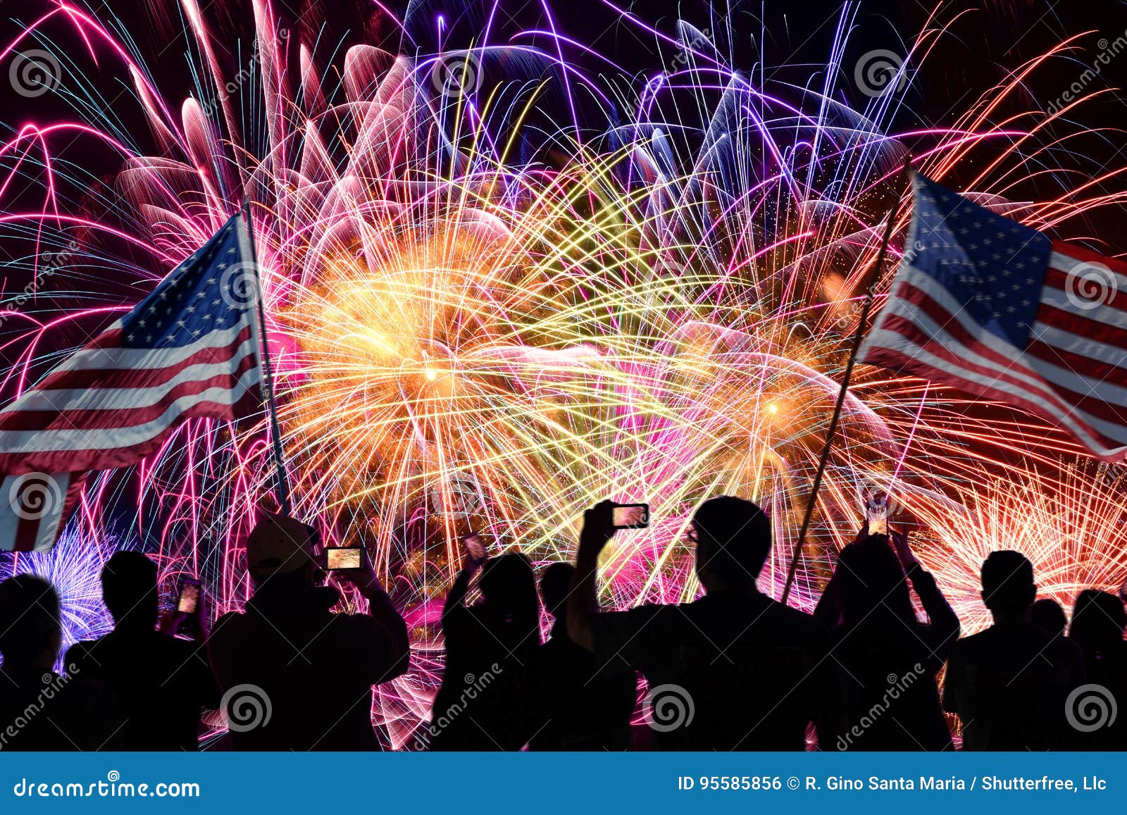People Watching Fireworks Display with Flags Editorial Photo - Image of ...