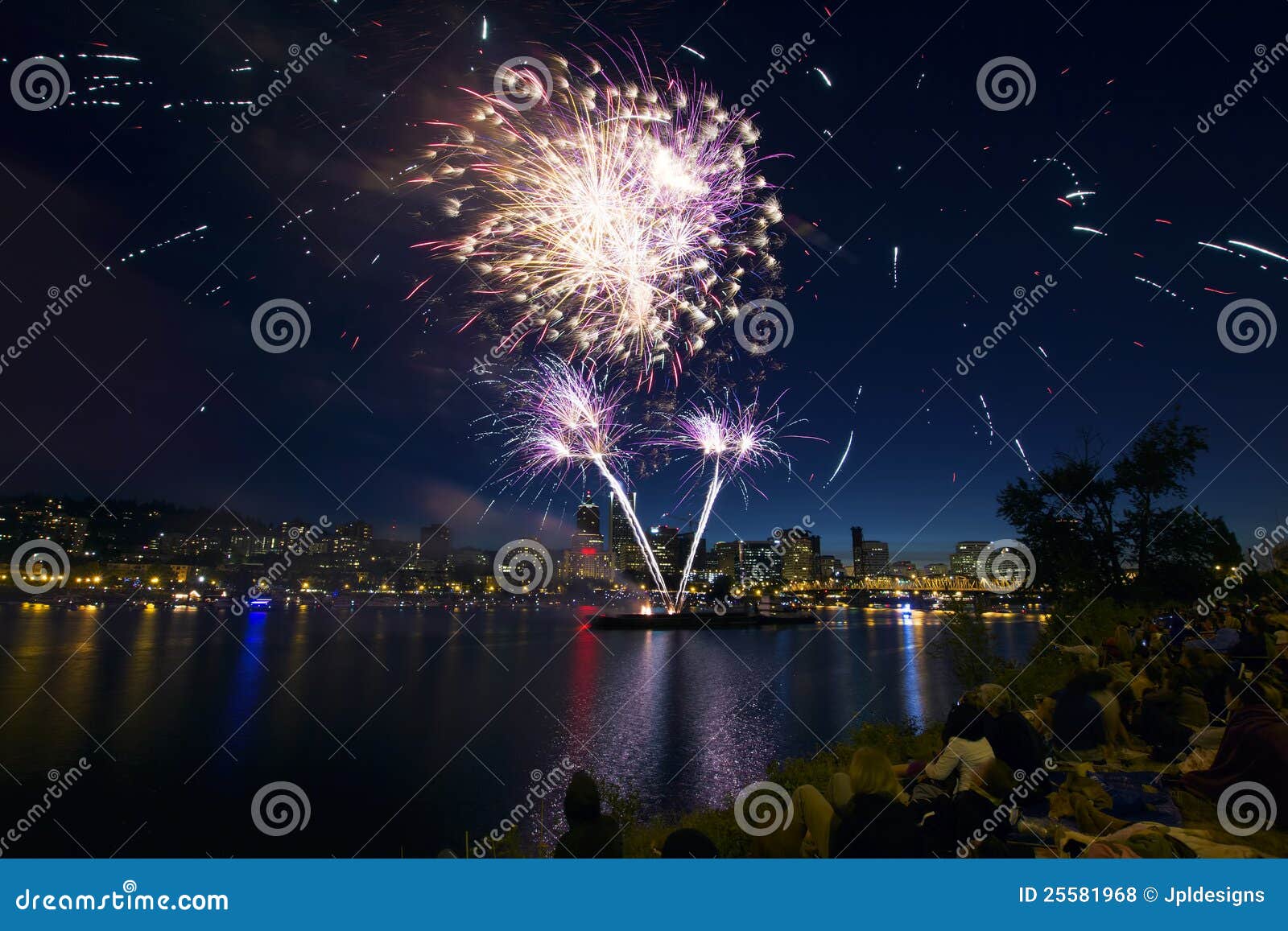 People Watching Fireworks in Portland Oregon Stock Photo - Image of ...