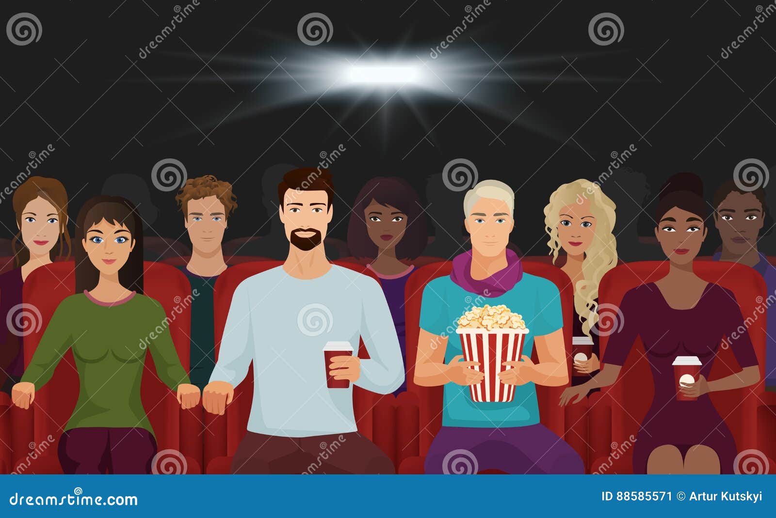 The People Watching the Movie in the Cinema Vector Illustration. Stock ...