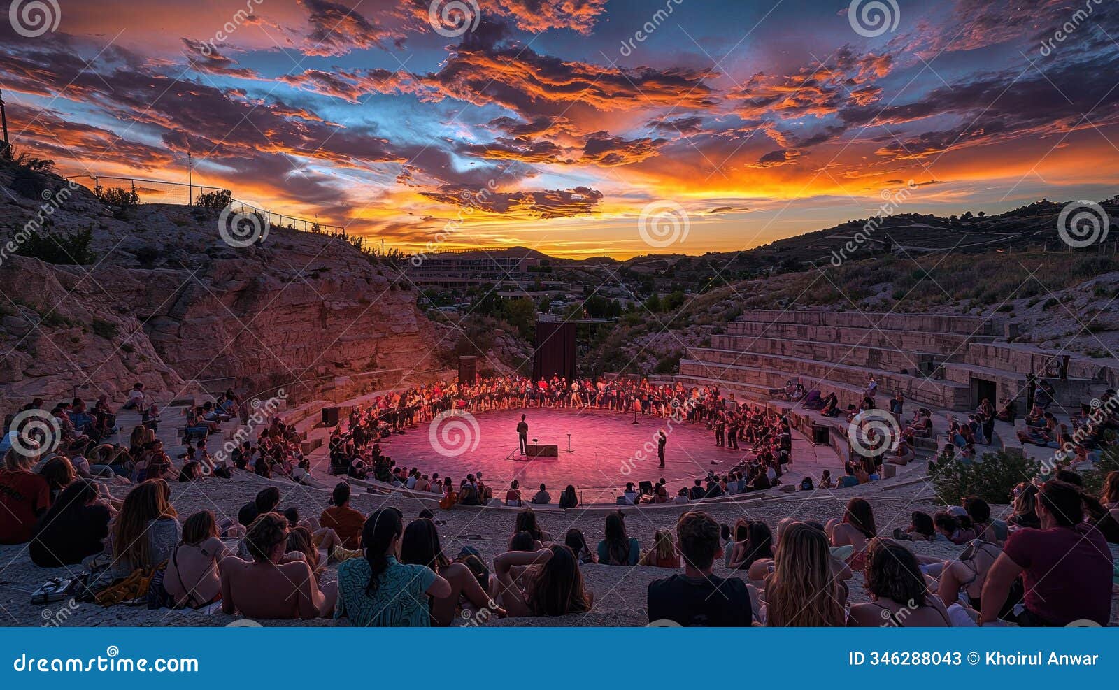 People Watching a Performance in an Ancient Amphitheater Under a ...