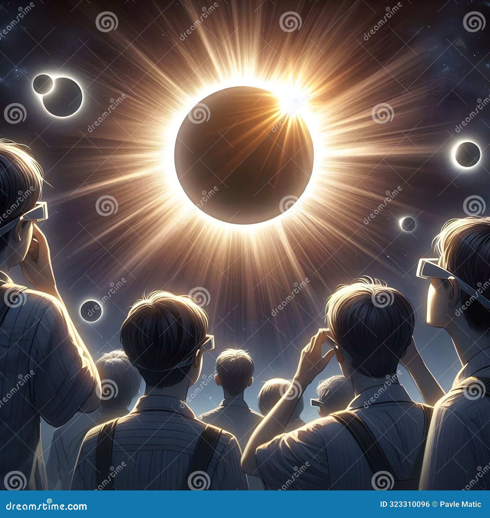 People Watching Solar Eclipse Stock Illustration - Illustration of ...