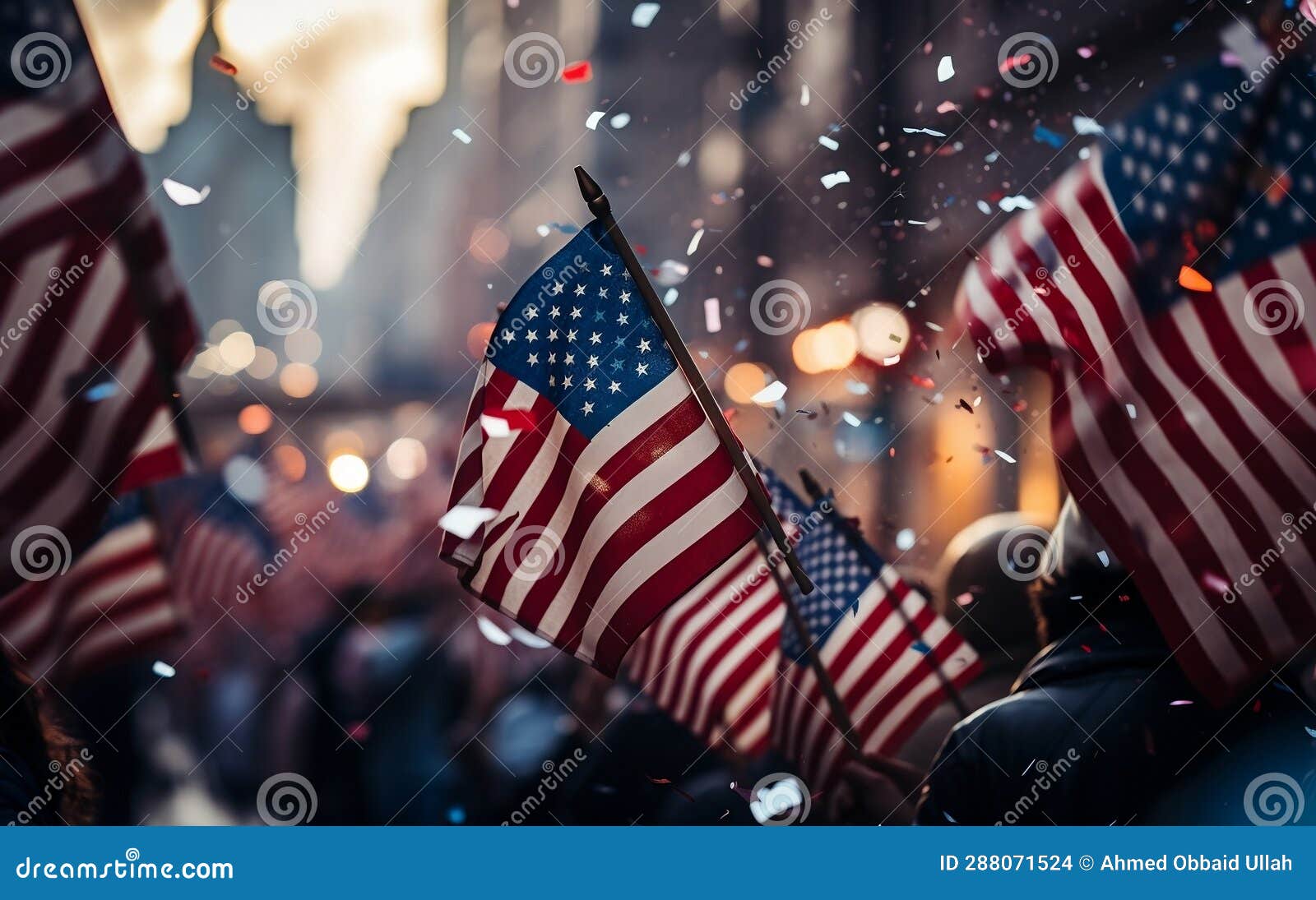 People Waving American Flags in a Parade, Generative Ai Stock Photo ...