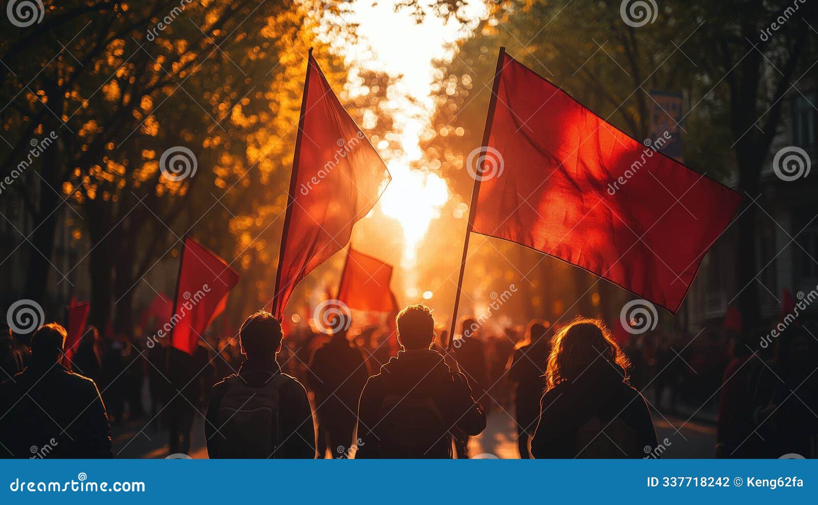 People Waving Red Flags at Open Air Rally during Sunset Stock ...