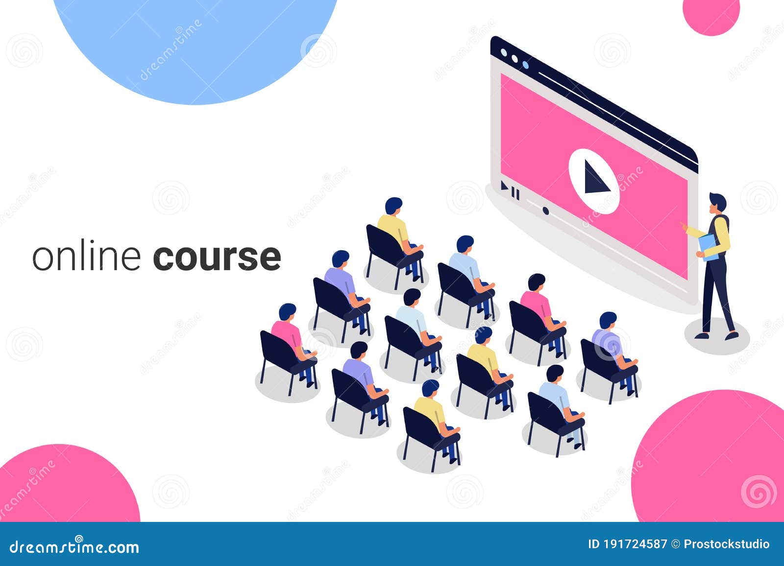 People on Webinar Sitting in Front of Screen, White Background Stock ...