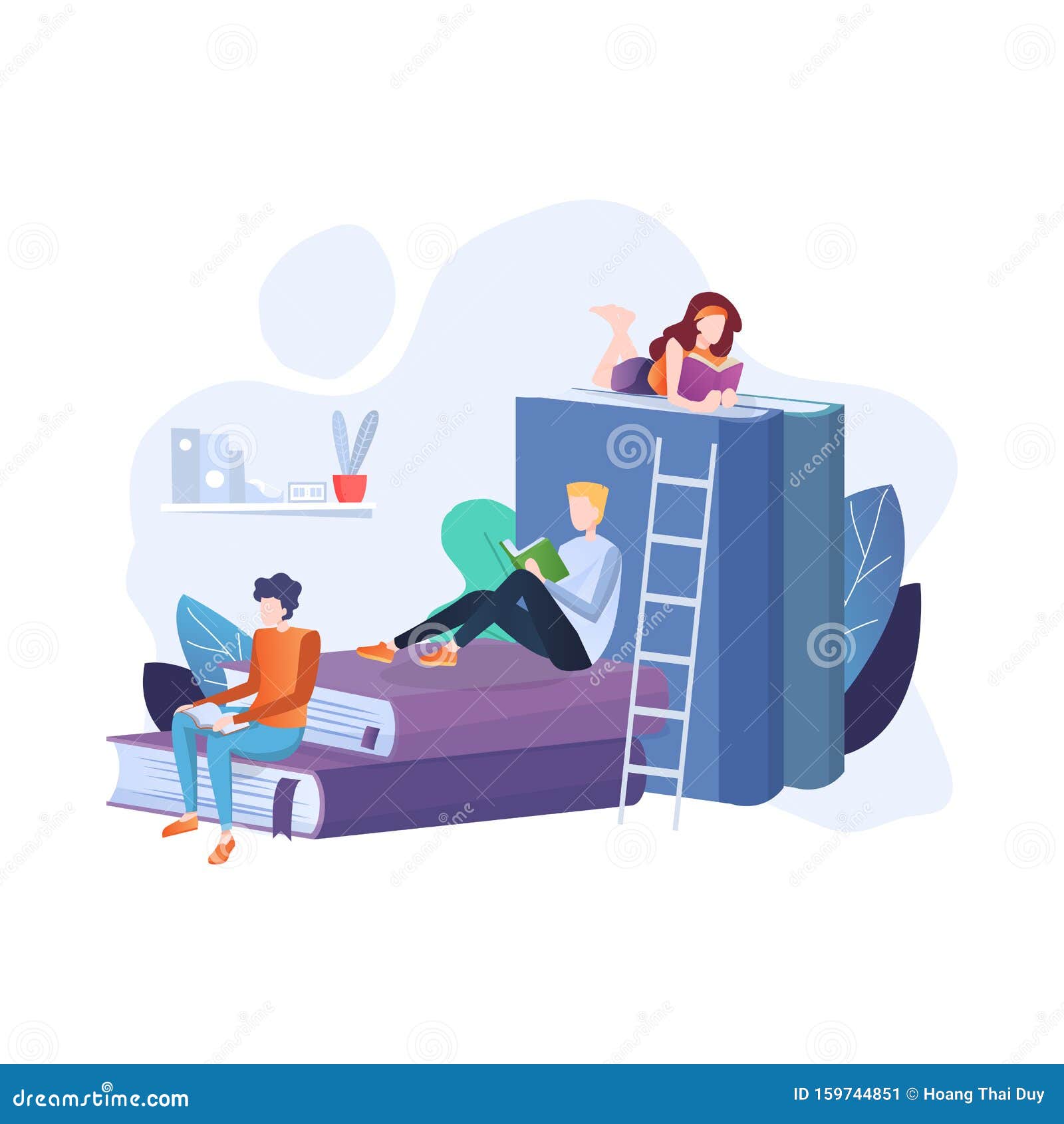 Reading Books Concept People Sitting And Reading On A Huge Stack Of