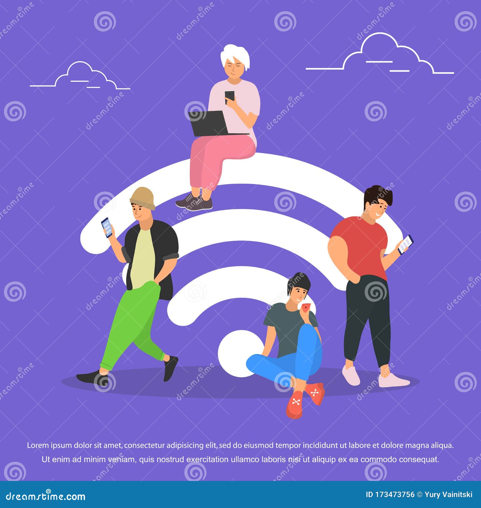 People in Wi-fi Zone. Flat Stile.Vector Illustration Stock Vector ...
