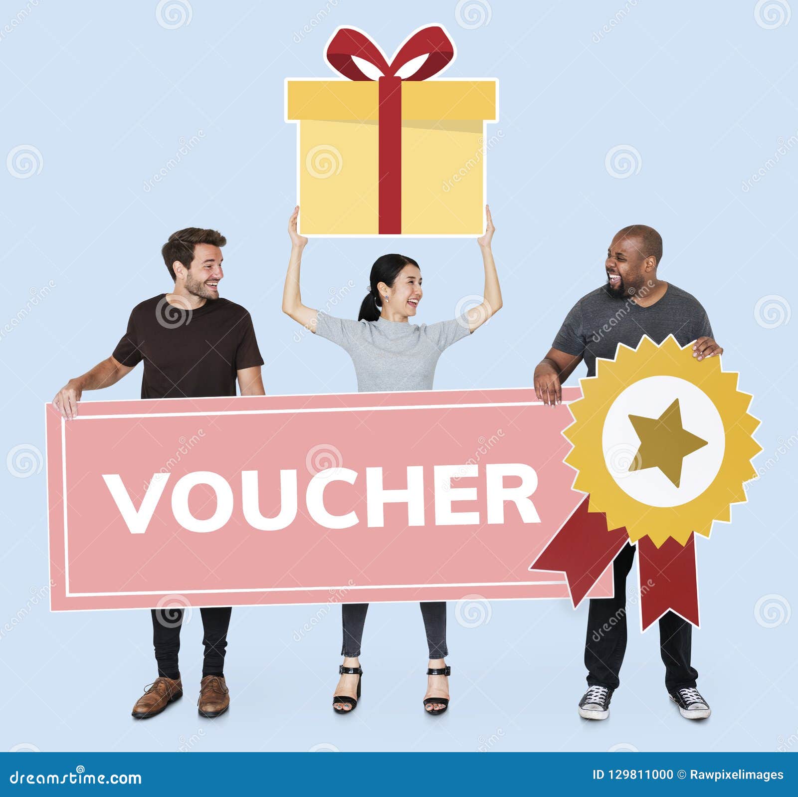People Winning a Gift Voucher Stock Photo - Image of isolated, gift ...