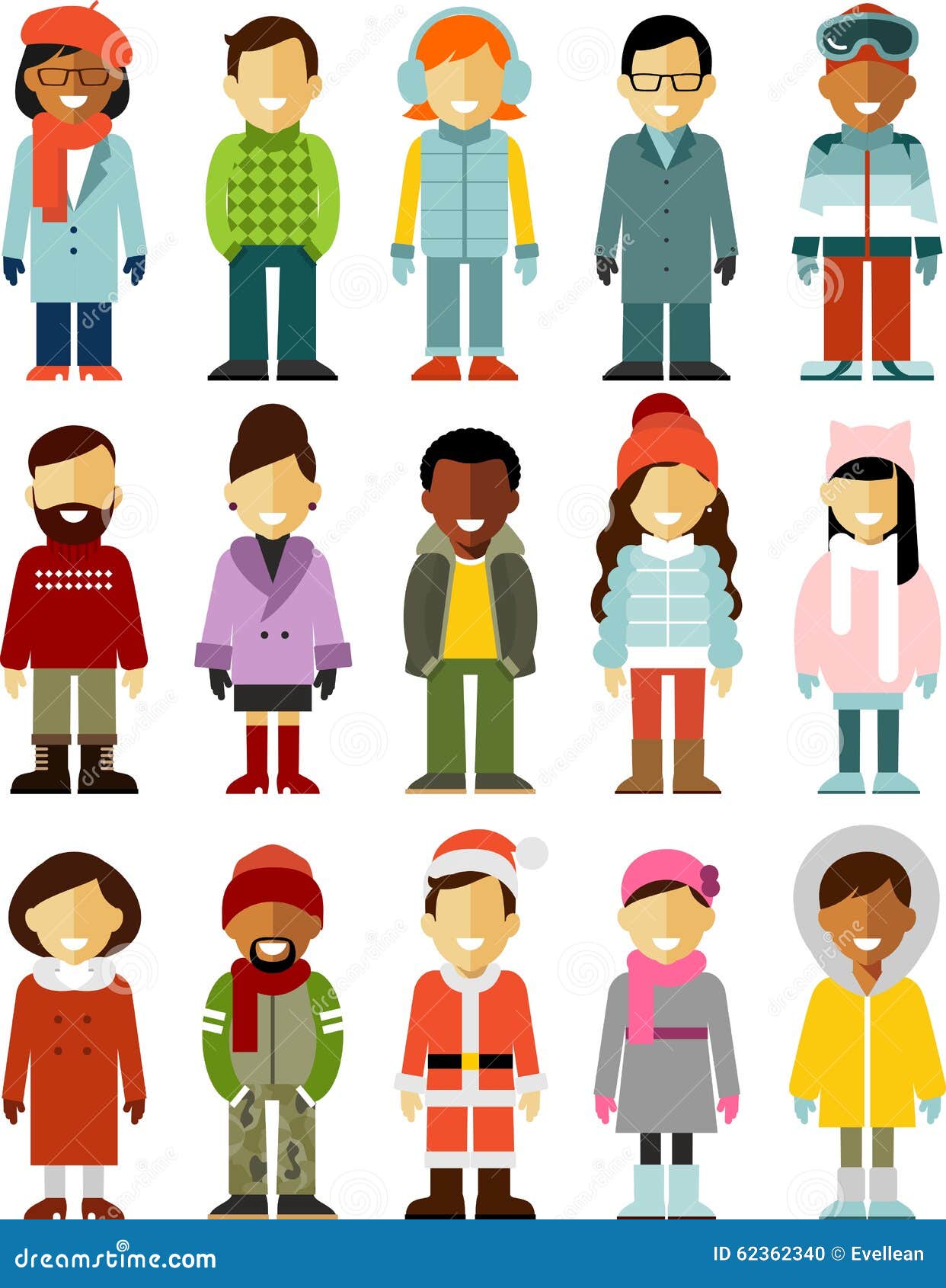 People Winter Characters Stand Set in Flat Style Stock Vector ...