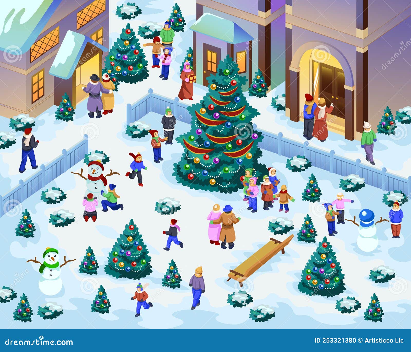 People during WInter Scene Vector Illustration Stock Vector ...