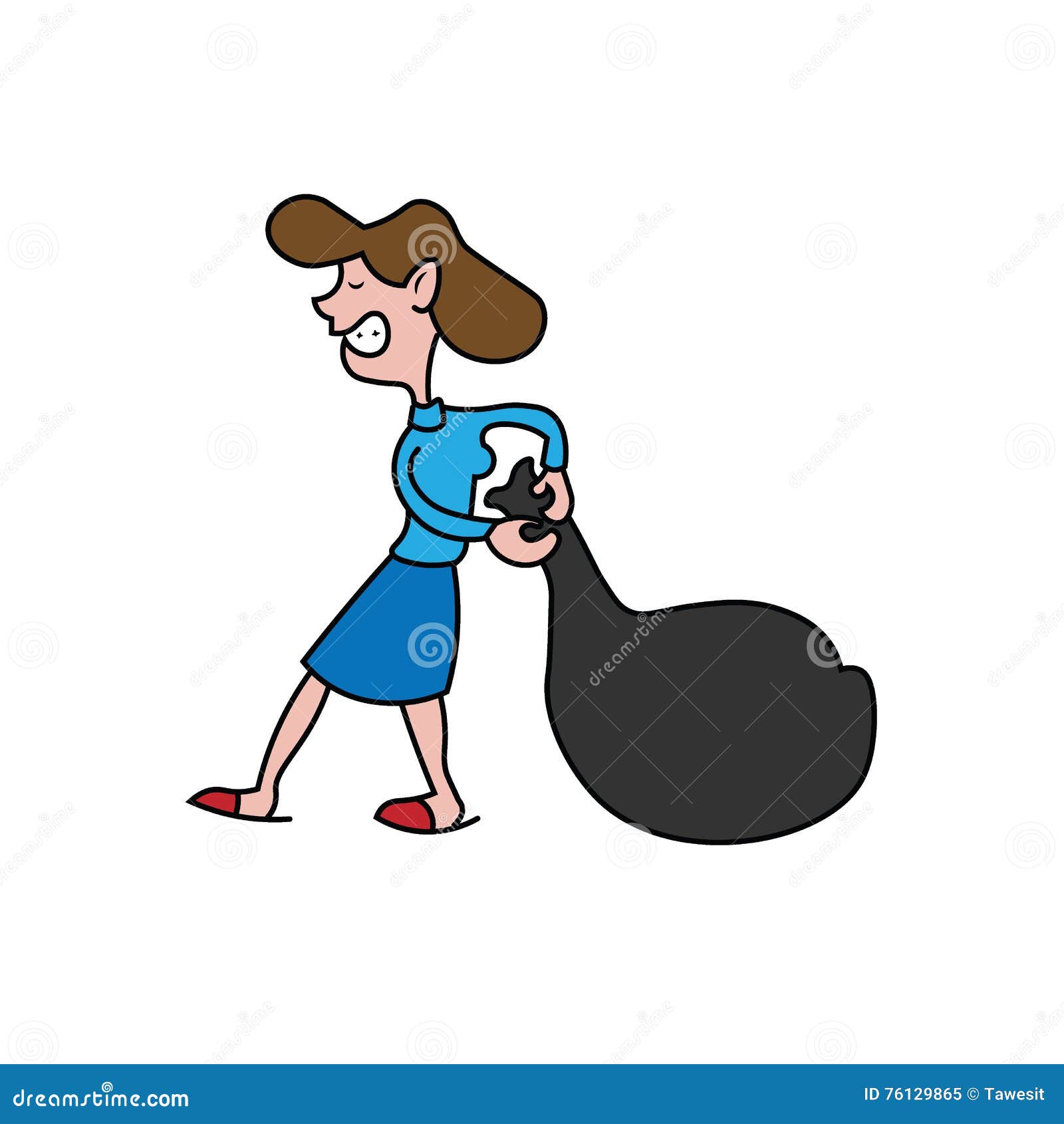 People Woman Pulling Garbage Bag Stock Vector - Illustration of ...