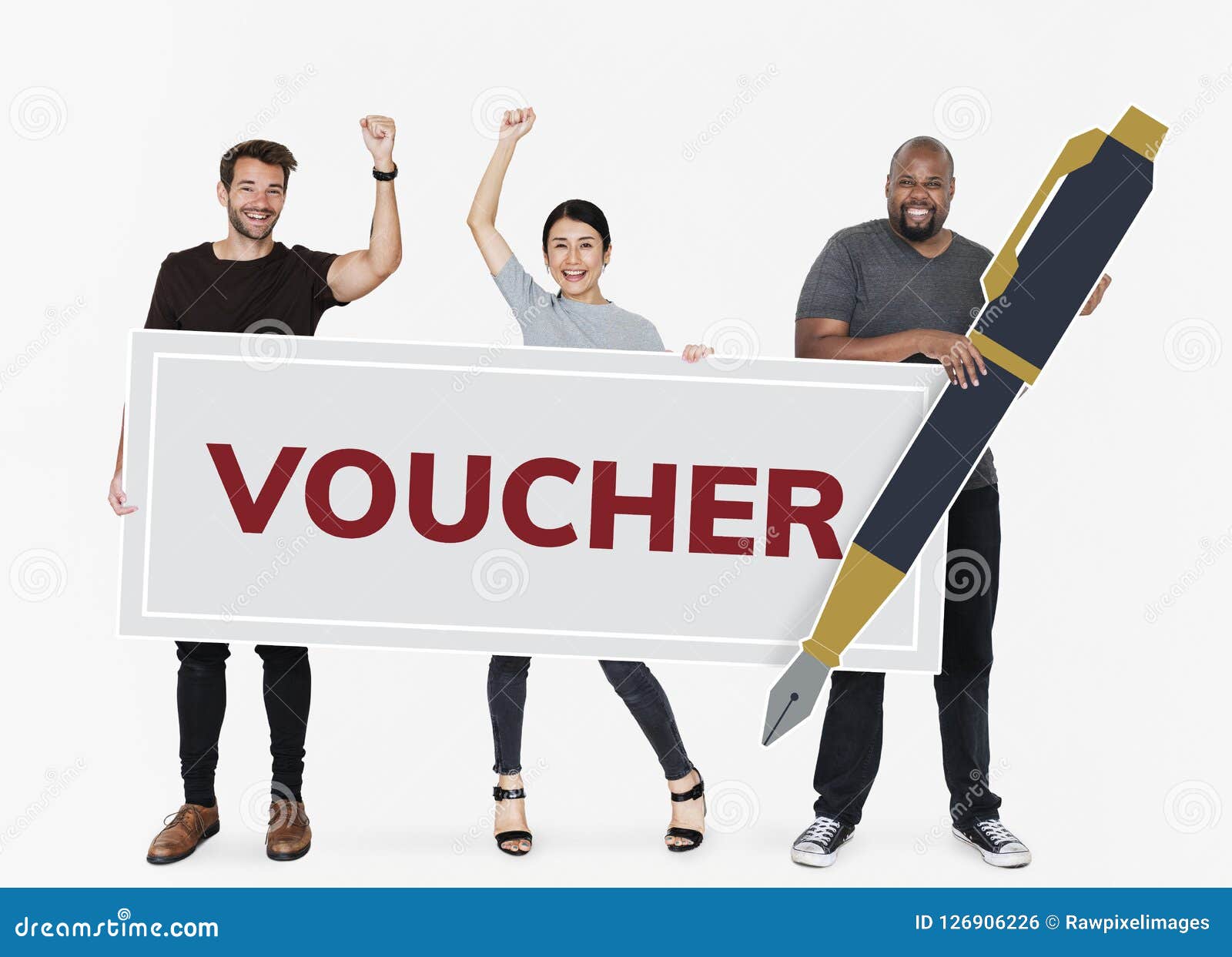 People won a gift voucher stock photo. Image of asian - 126906226