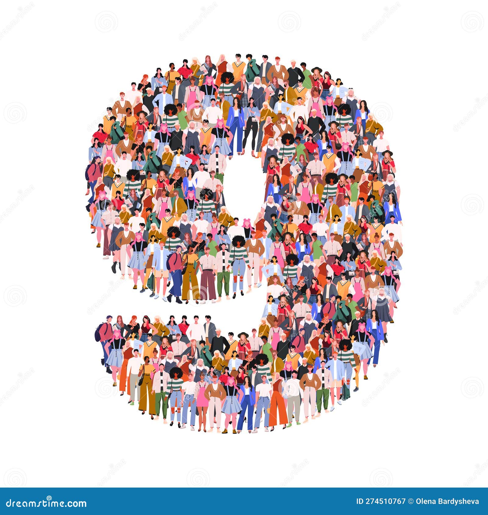 Large Group of People in Number 9 Nine Form. Stock Vector ...