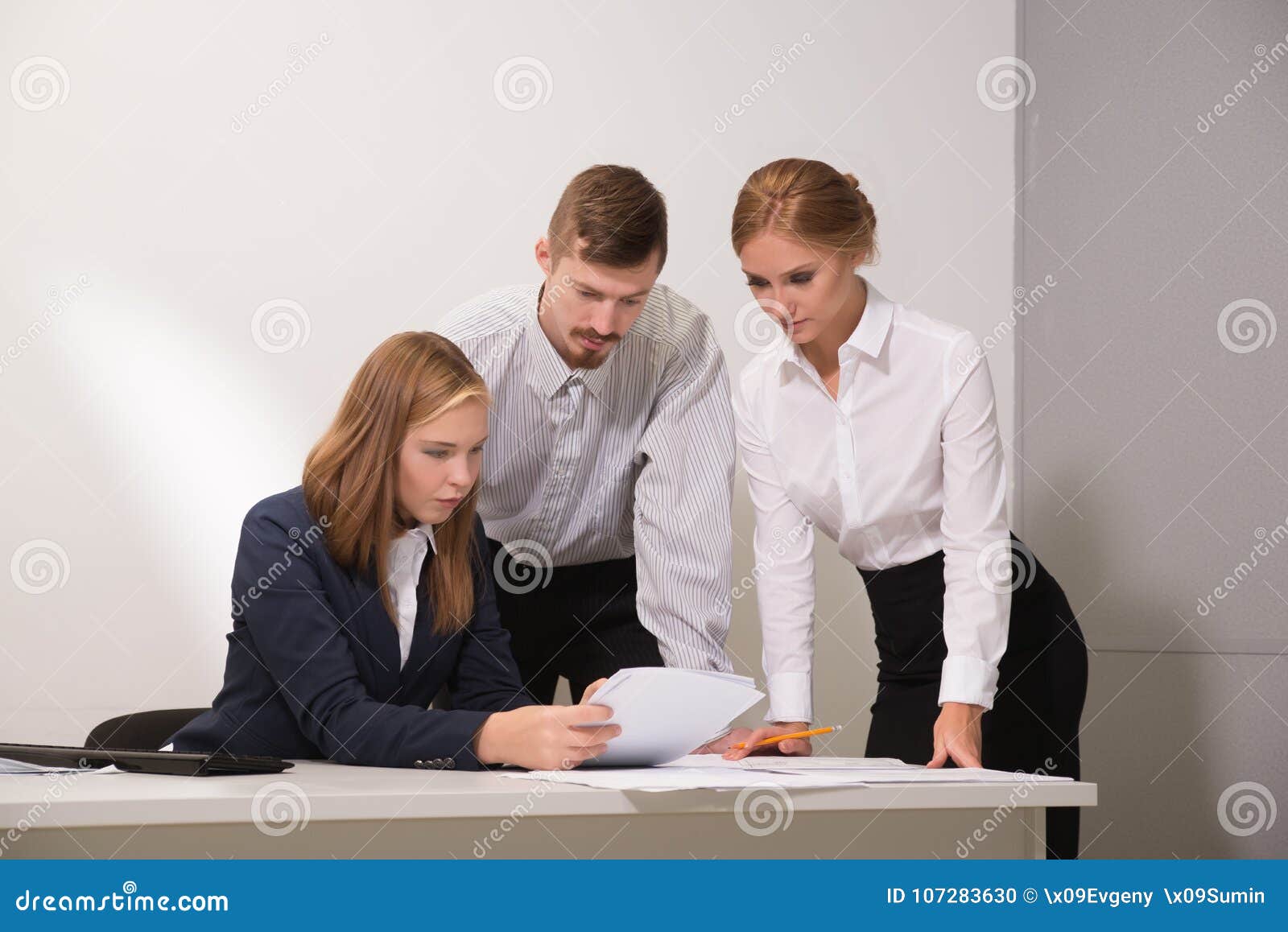 3 People Work in the Office Stock Photo - Image of business, document ...