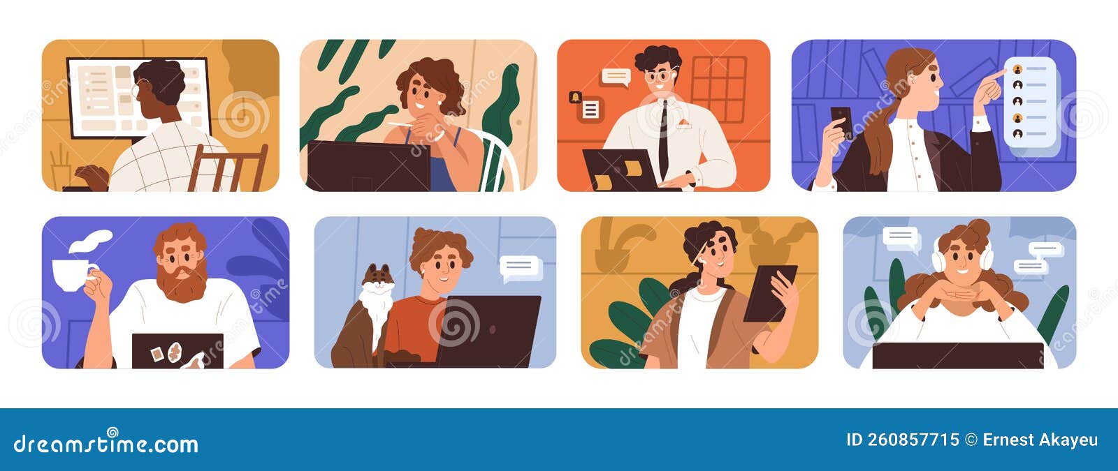 People Work Online at Computers, Laptops, PC Set. Office and Remote ...