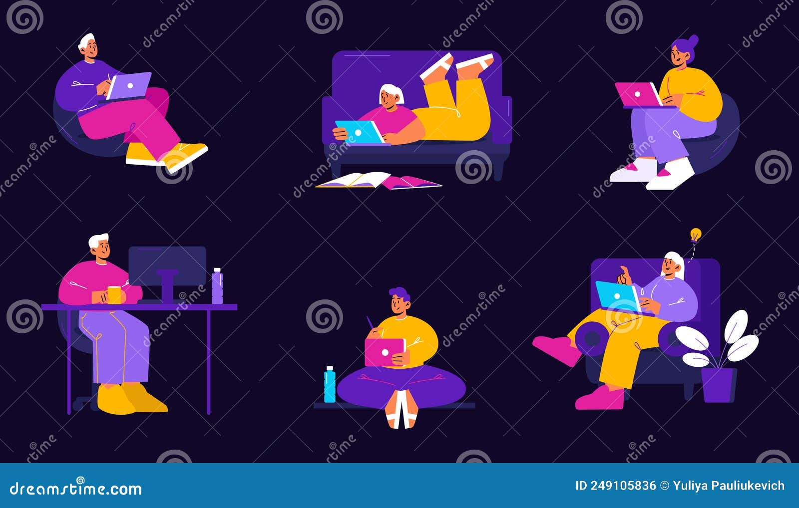 People Work and Study at Home Stock Vector - Illustration of workplace ...