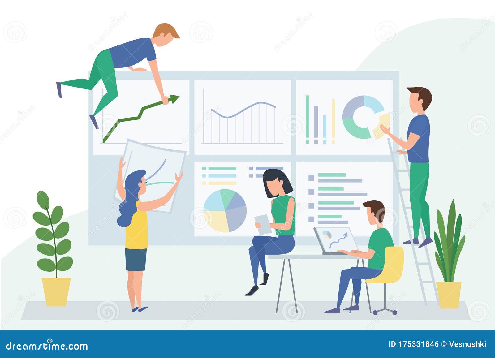 People Work in a Team with Dashboard and Interact with Graphs. Data ...