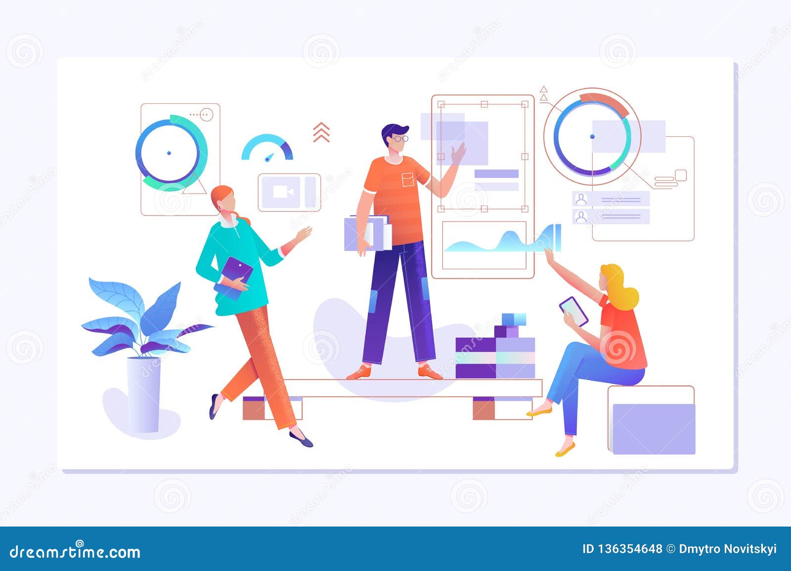 People Work in a Team and Interact with Graphs. Business, Workflow ...